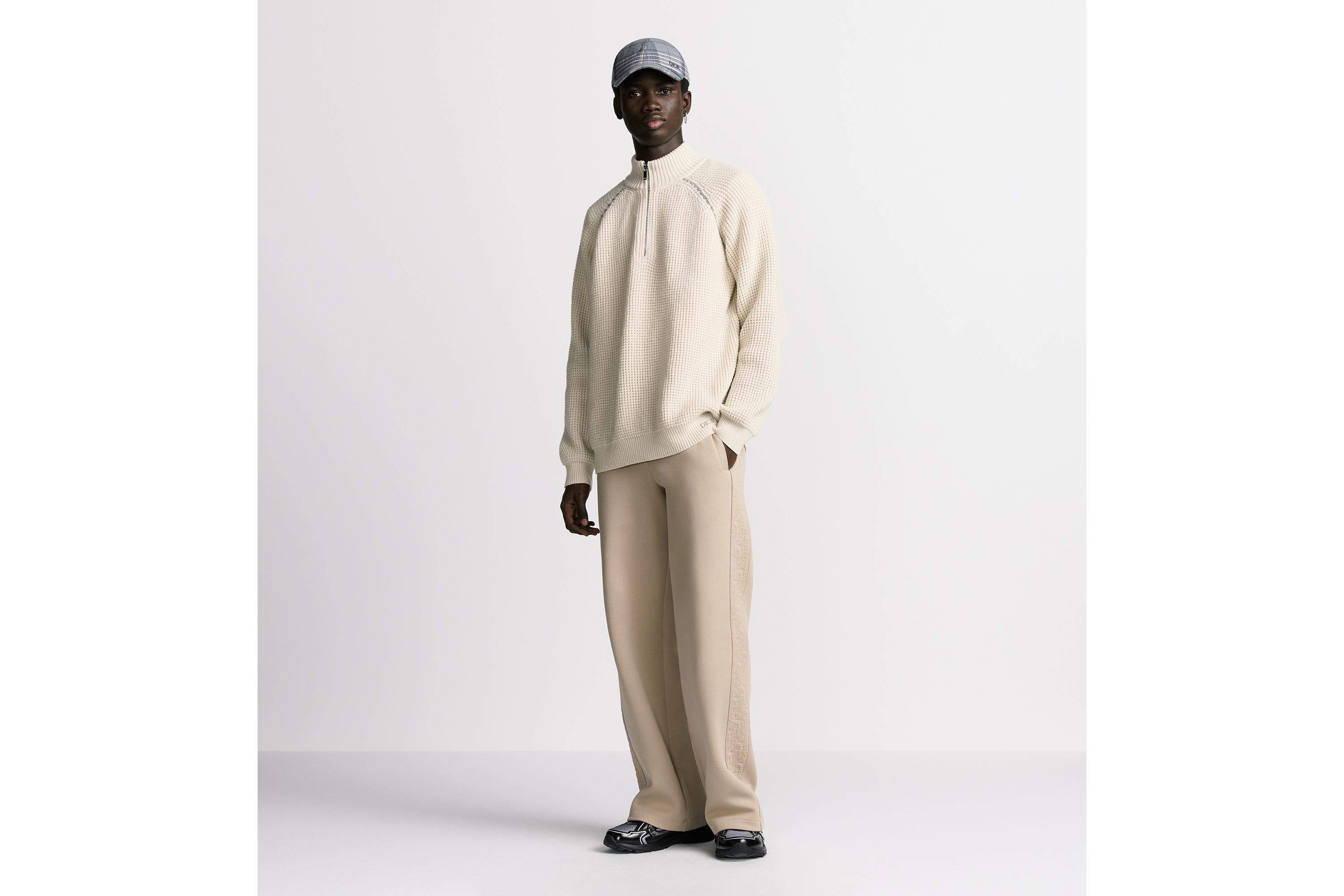 Zip Collar Sweater White Virgin Wool Knit | DIOR