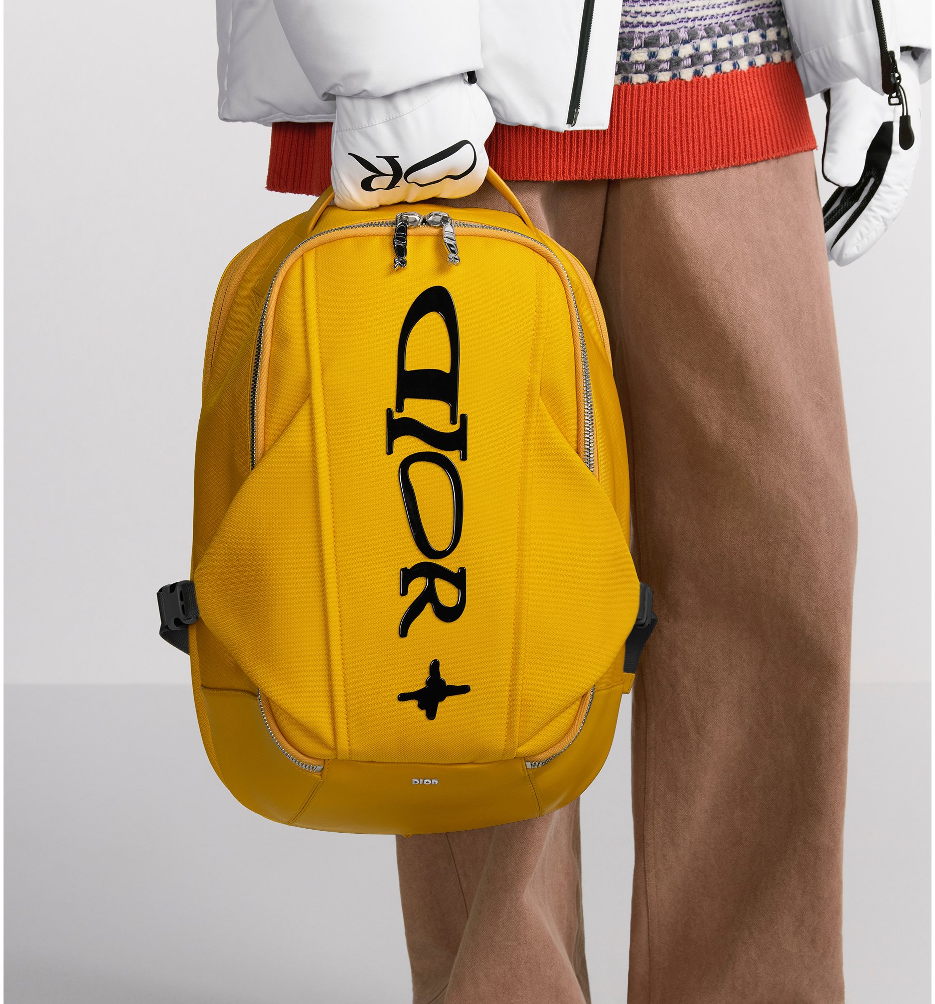 DIOR AND LEWIS HAMILTON Zipped Backpack Yellow Nylon and Yellow Leather ...