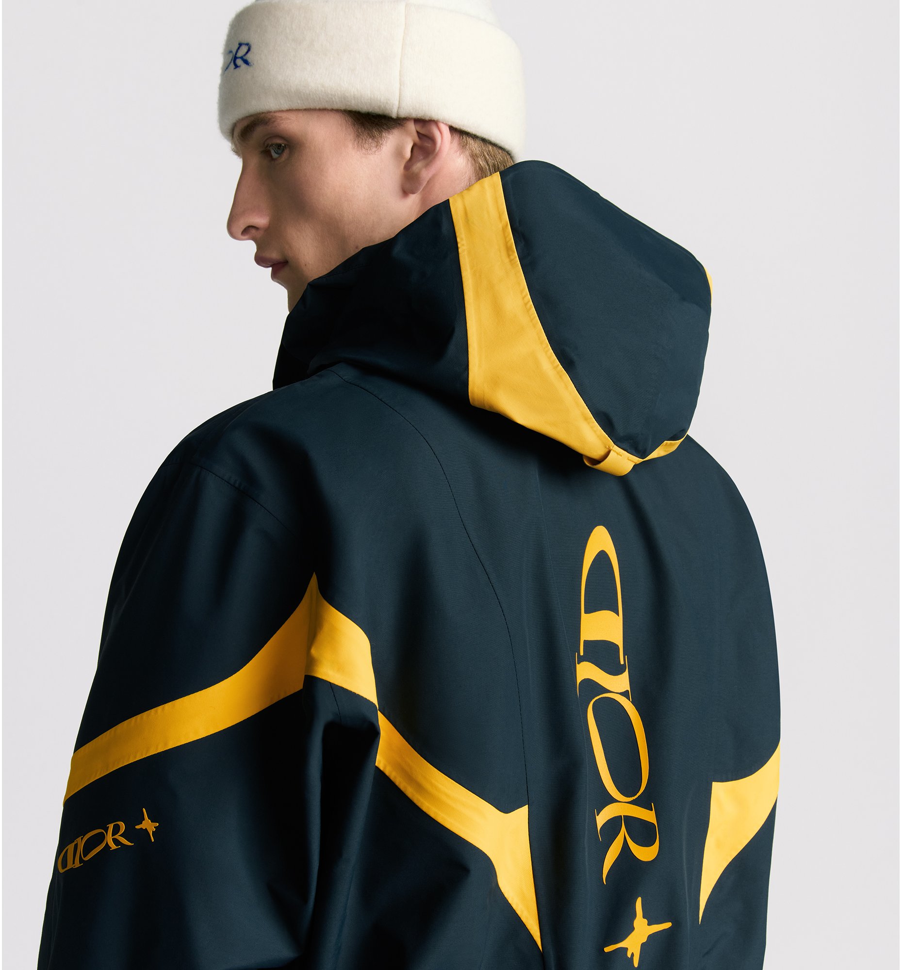 DIOR AND DESCENTE AND LEWIS HAMILTON 滑雪夾克大褸 海軍藍和黃色科技塔夫綢 | DIOR