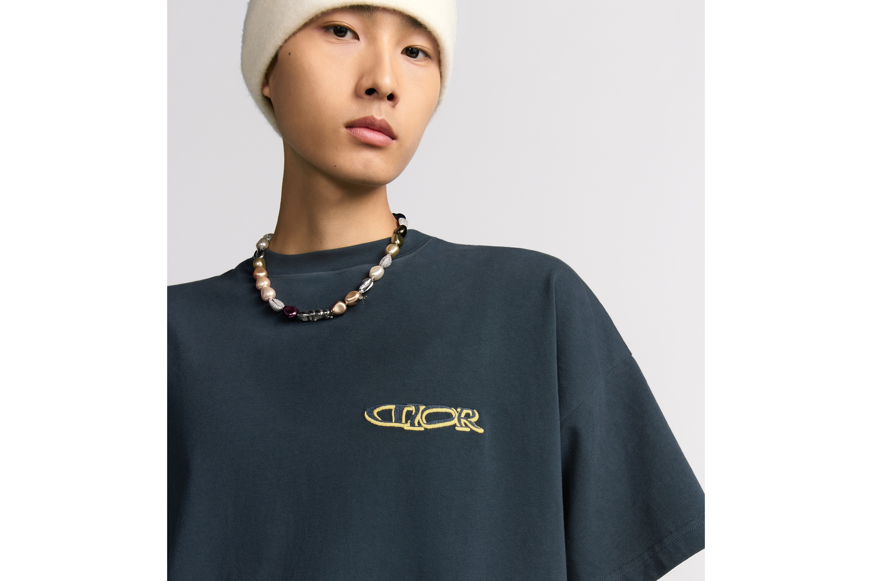 DIOR AND LEWIS HAMILTON T-Shirt, Oversized Fit Navy Blue Cotton Jersey ...