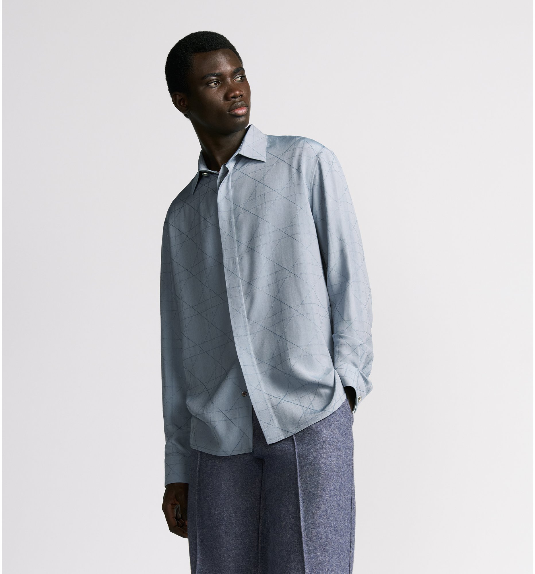 Dior Icons Cannage Shirt Blue Silk Blend | DIOR