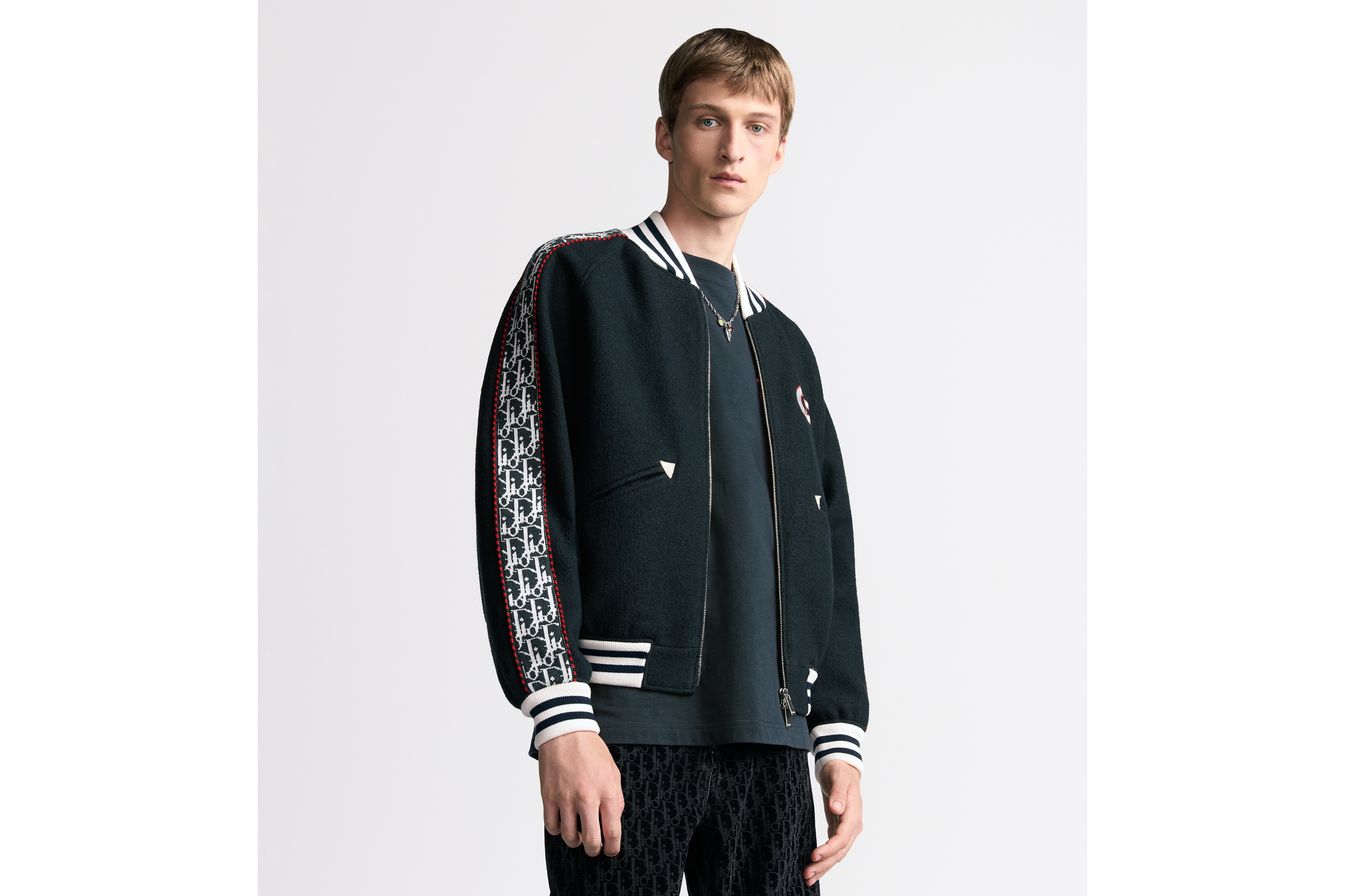 DIOR AND KAWS Varsity Jacket Blue Virgin Wool Jersey | DIOR