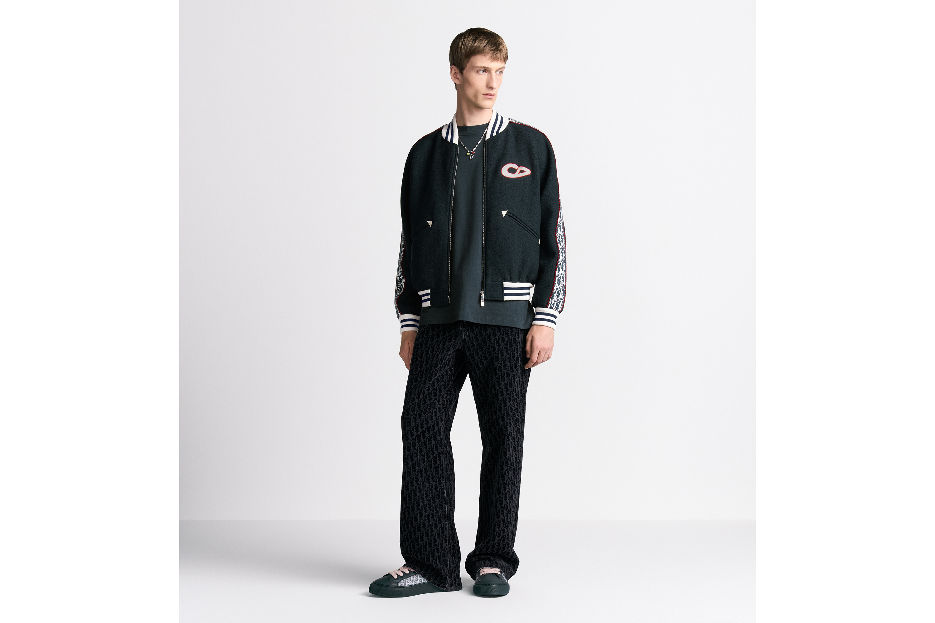 DIOR AND KAWS Varsity Jacket Blue Virgin Wool Jersey | DIOR