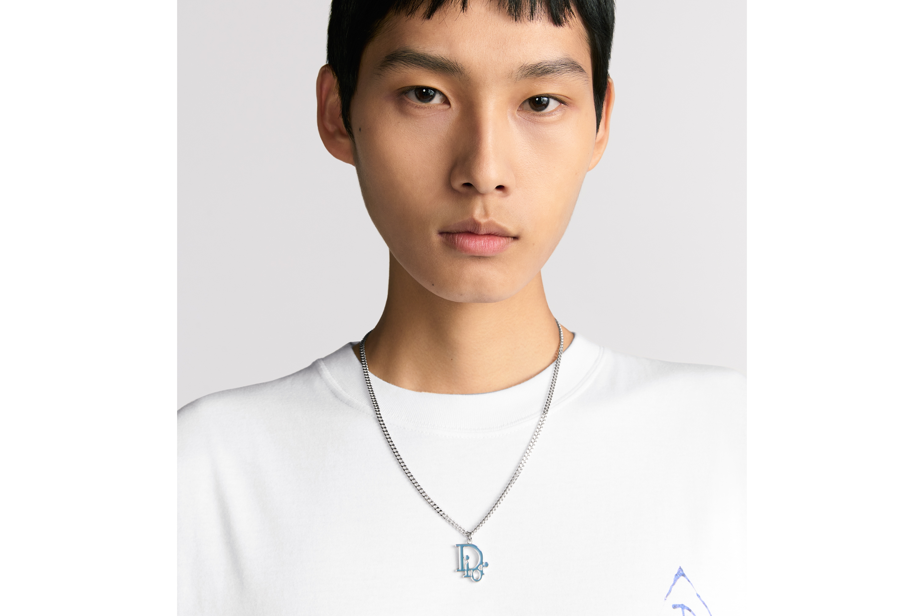 Dior Oblique Pendant Necklace Silver-Finish Brass and Blue Resin | DIOR