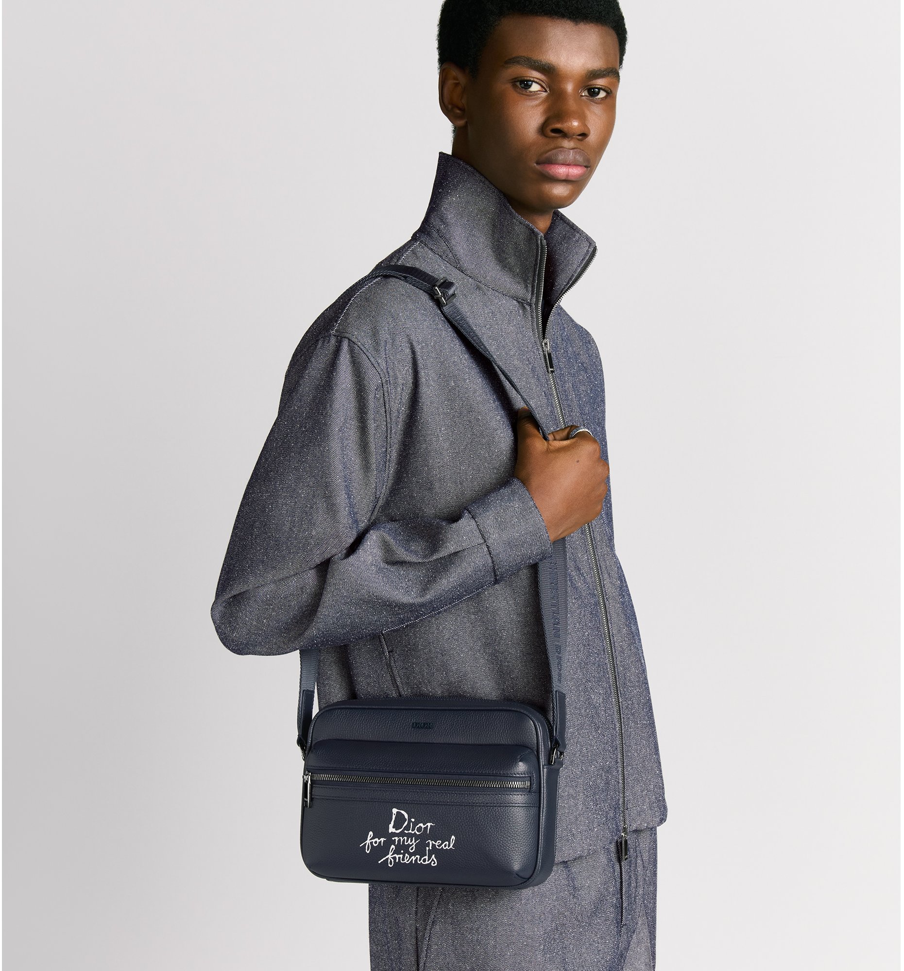 DIOR AND HYLTON NEL Rider 2.0 Zipped Messenger Bag Navy Blue Grained ...