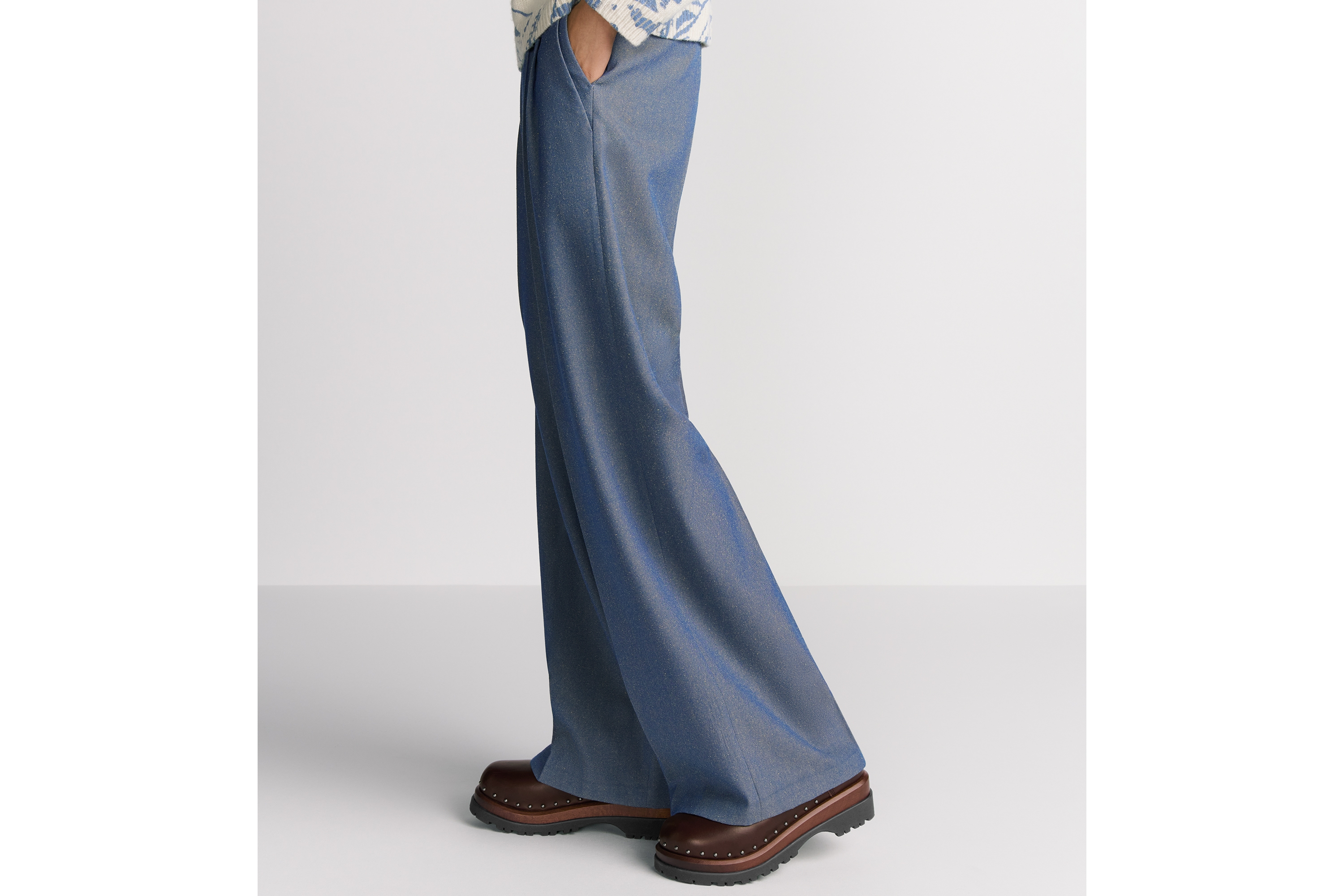 Ruimvallende broek Blauwe scheerwol en zijden keperstof | DIOR