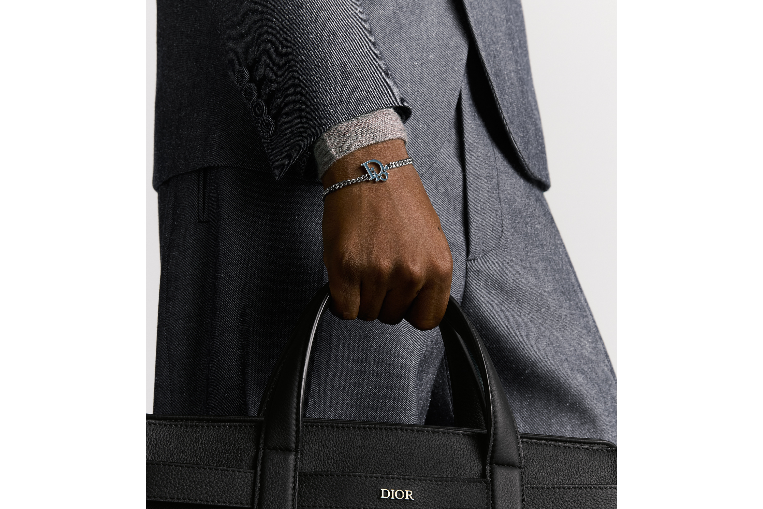 Dior Oblique Chain Link Bracelet Silver-Finish Brass and Blue Resin | DIOR