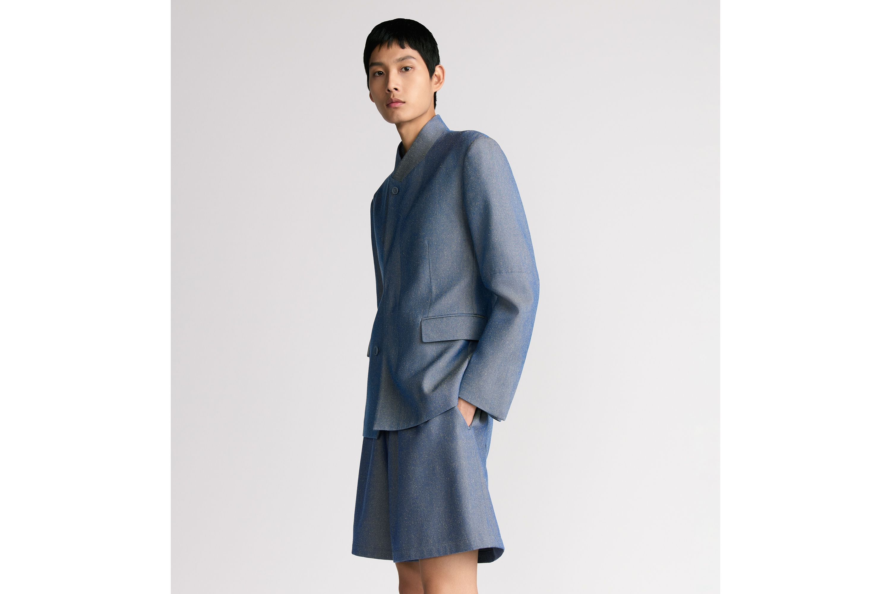 Colbert met knoop aan kraag Blauwe scheerwol en zijden keperstof | DIOR