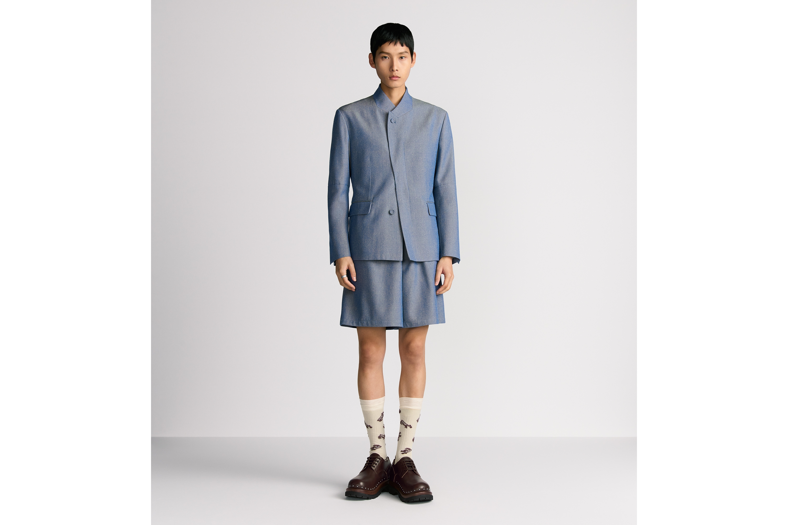 Colbert met knoop aan kraag Blauwe scheerwol en zijden keperstof | DIOR