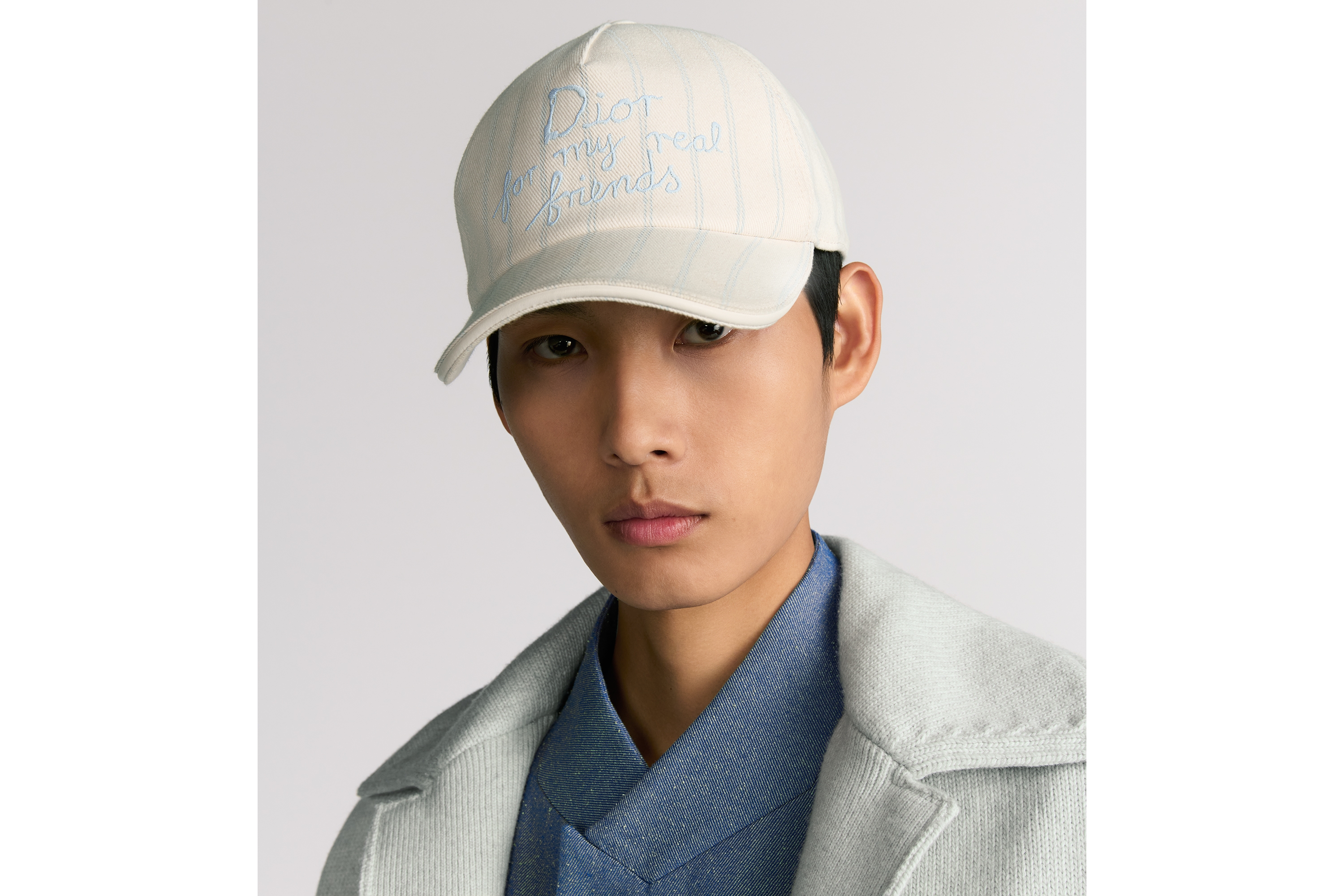 DIOR AND HYLTON NEL Cap Ecru Cotton Denim with Light Blue Stripes | DIOR