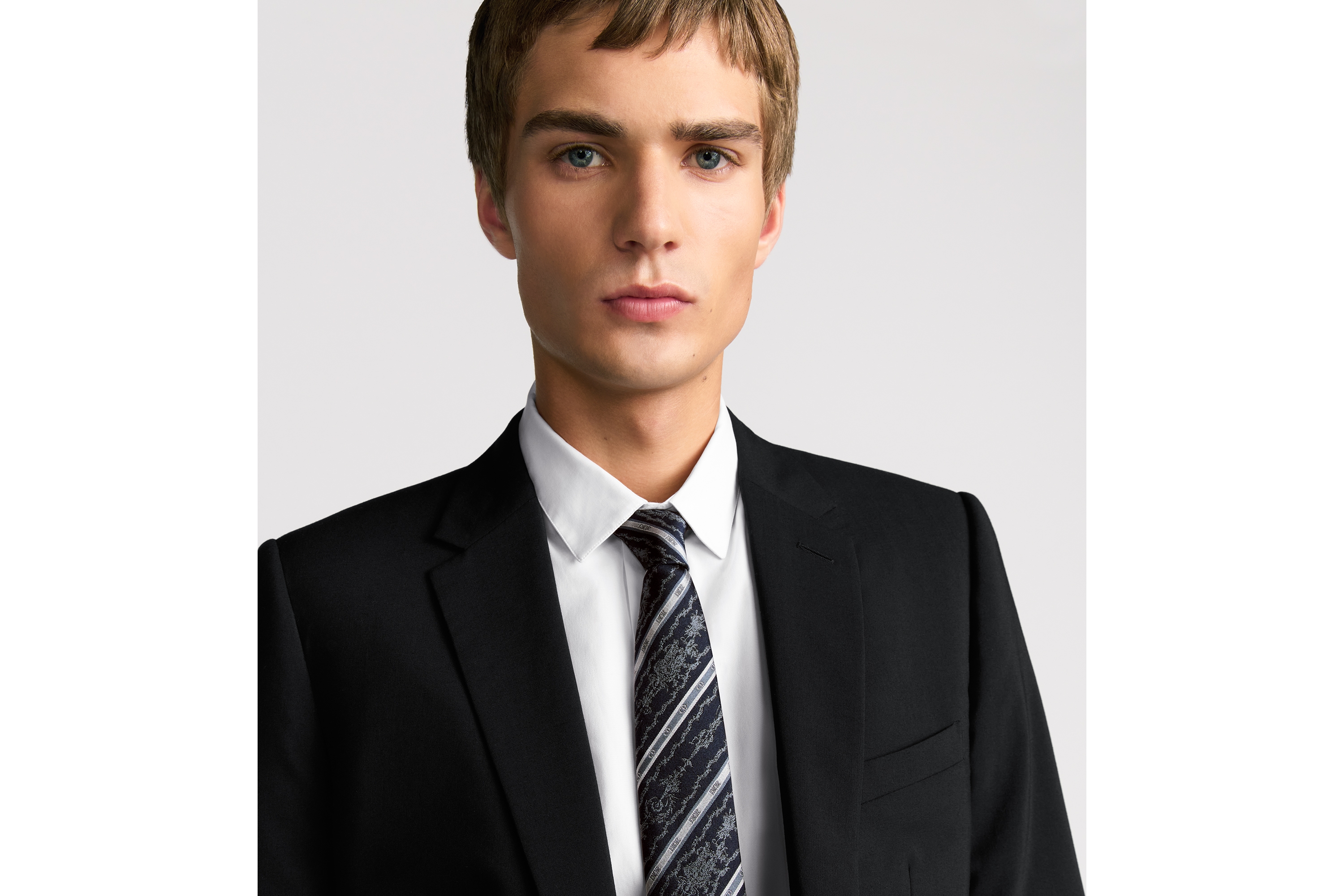 Cravate Toile de Jouy à rayures Soie bleu marine et grise | DIOR