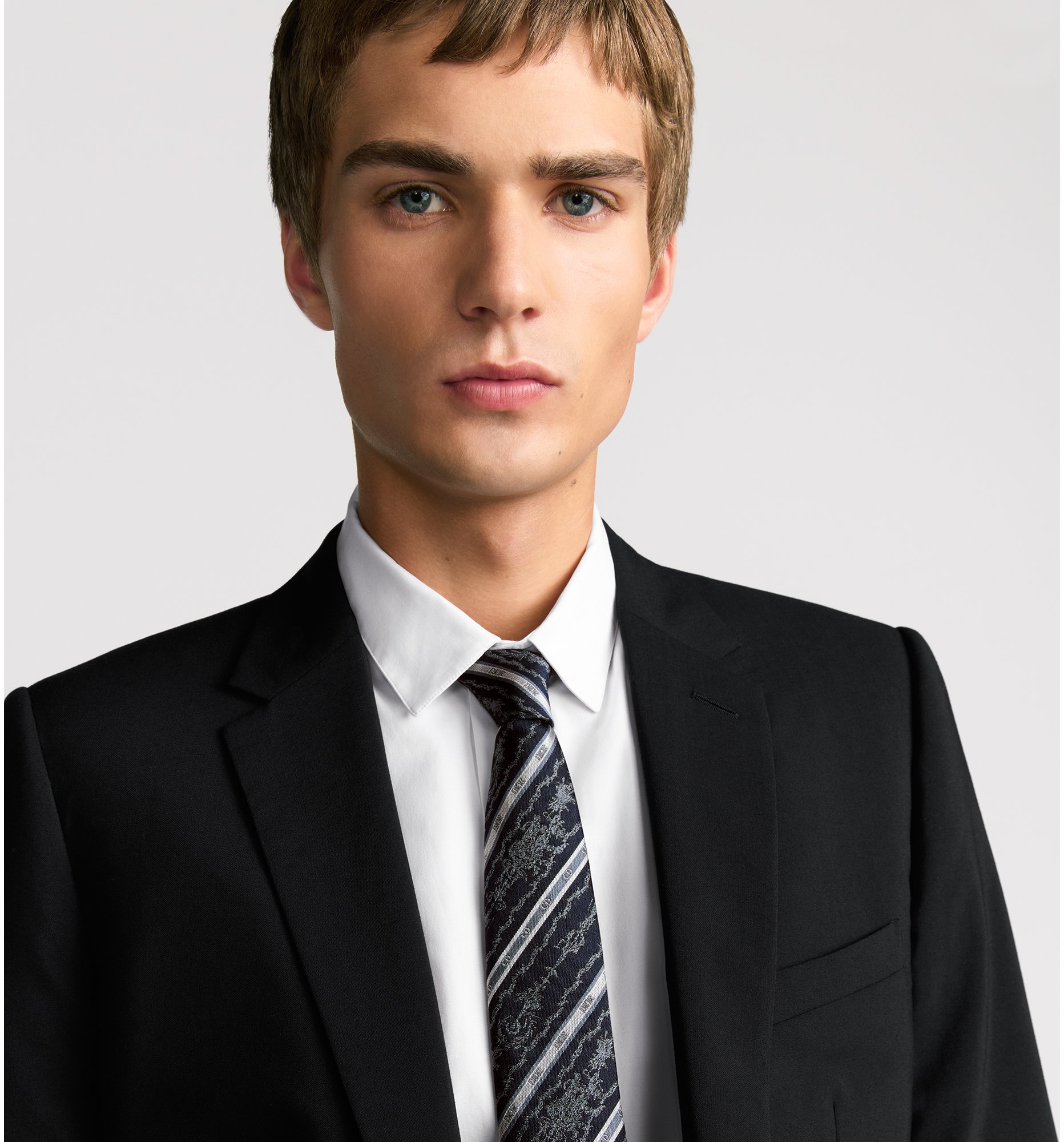 Striped Toile de Jouy Tie Navy Blue and Gray Silk | DIOR