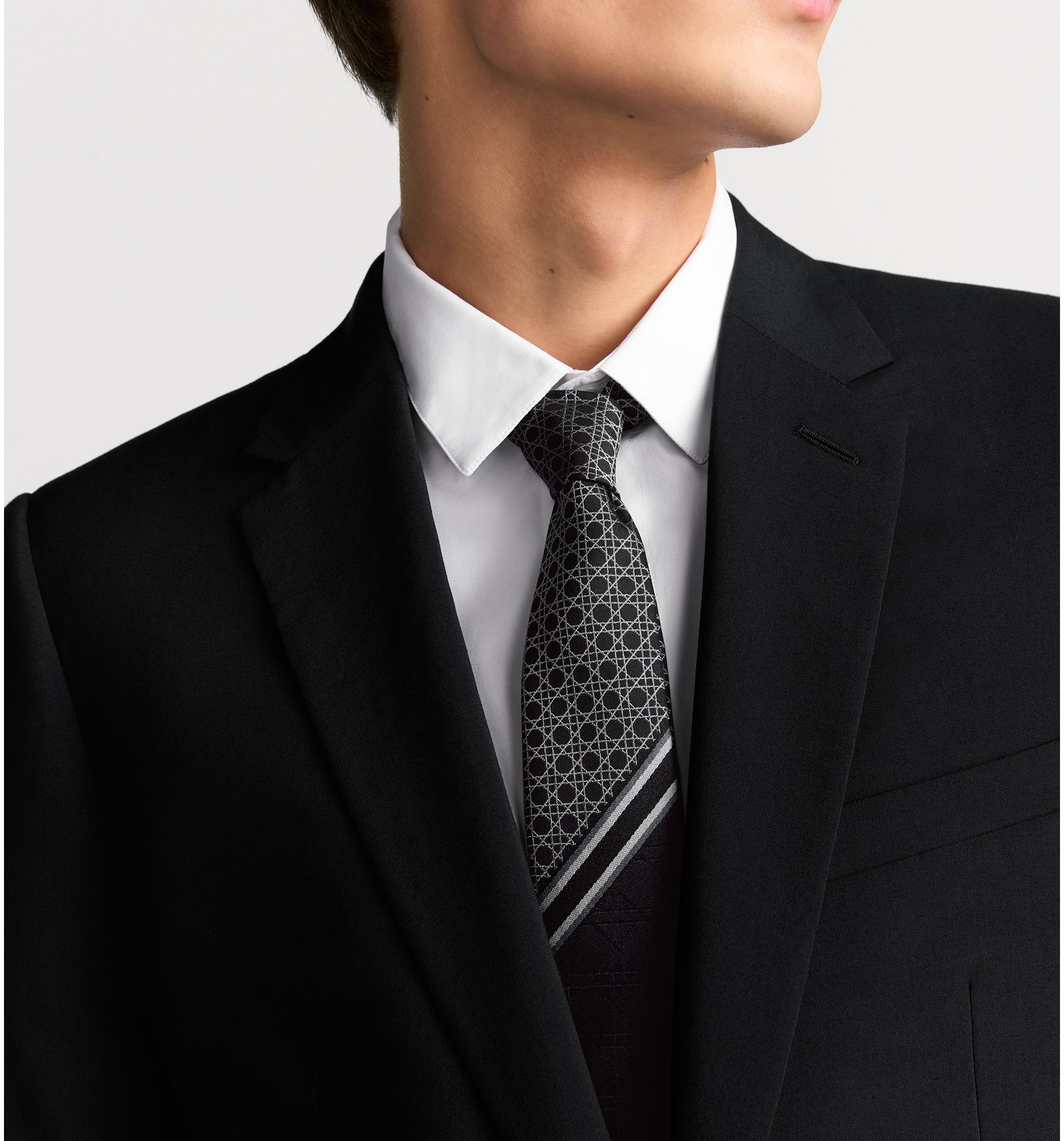 Cravate Cannage à rayures Soie noire, grise et blanche | DIOR