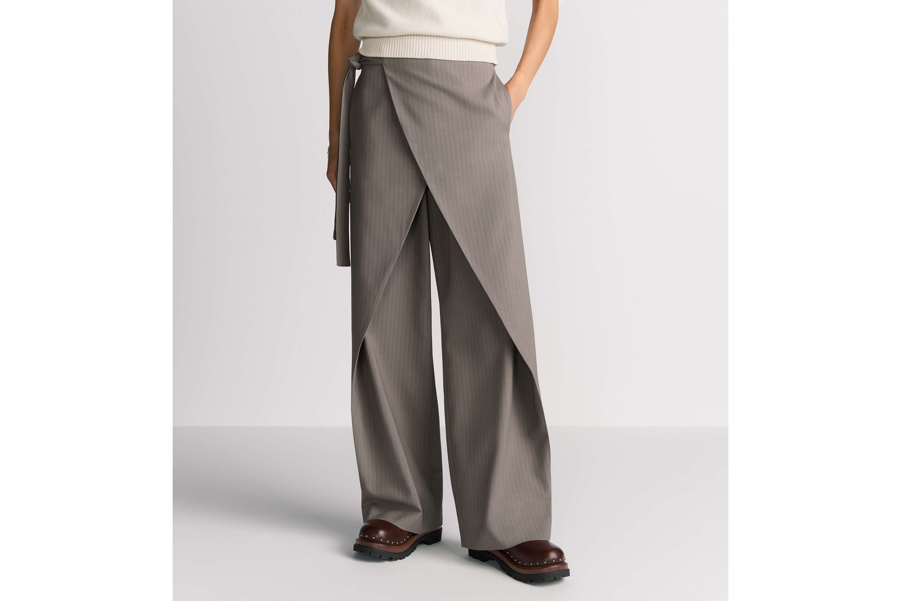 Wrap Pants Brown Striped Wool | DIOR