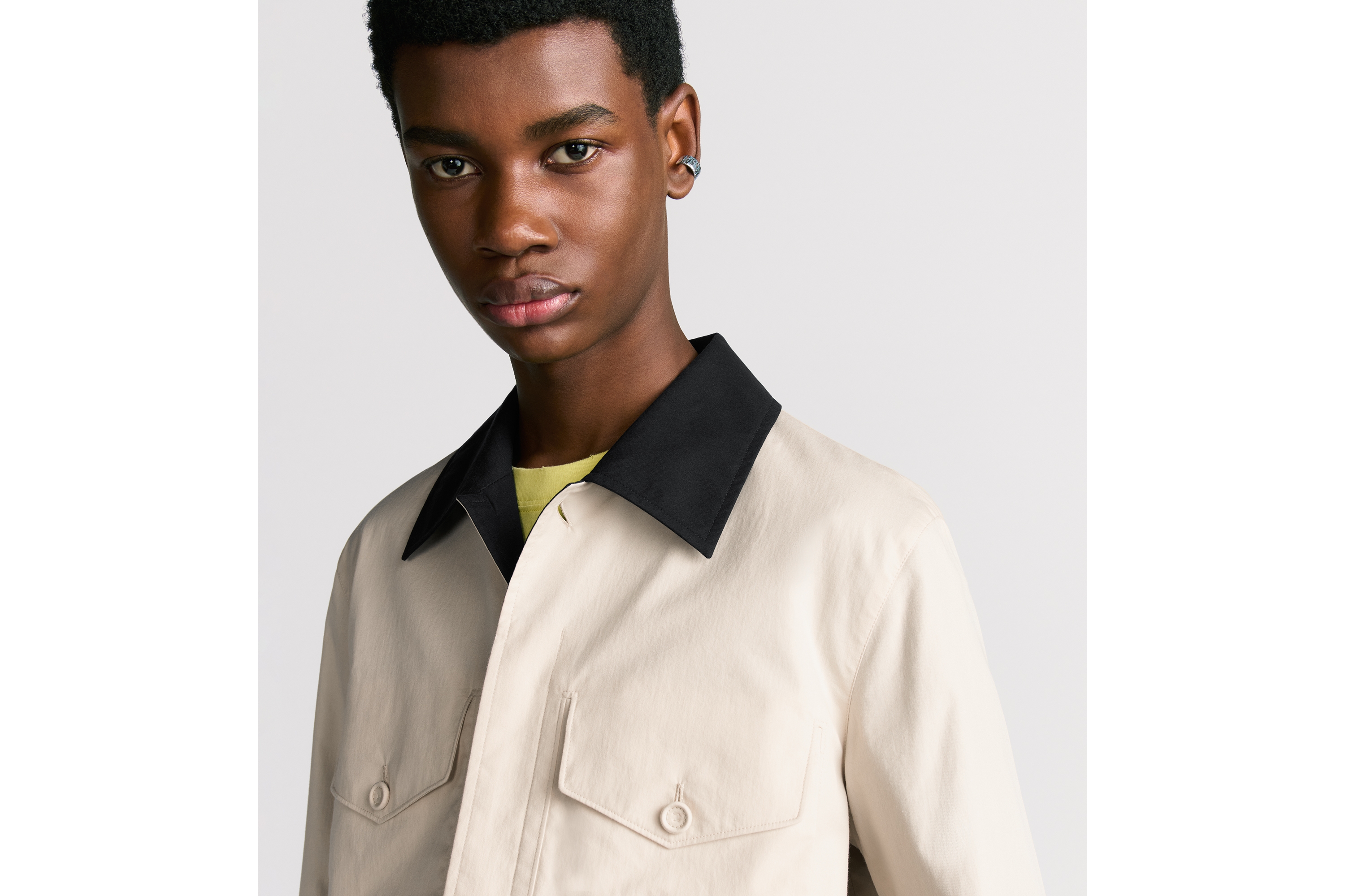 Jacket with Contrasting Spread Collar Beige Cotton | DIOR