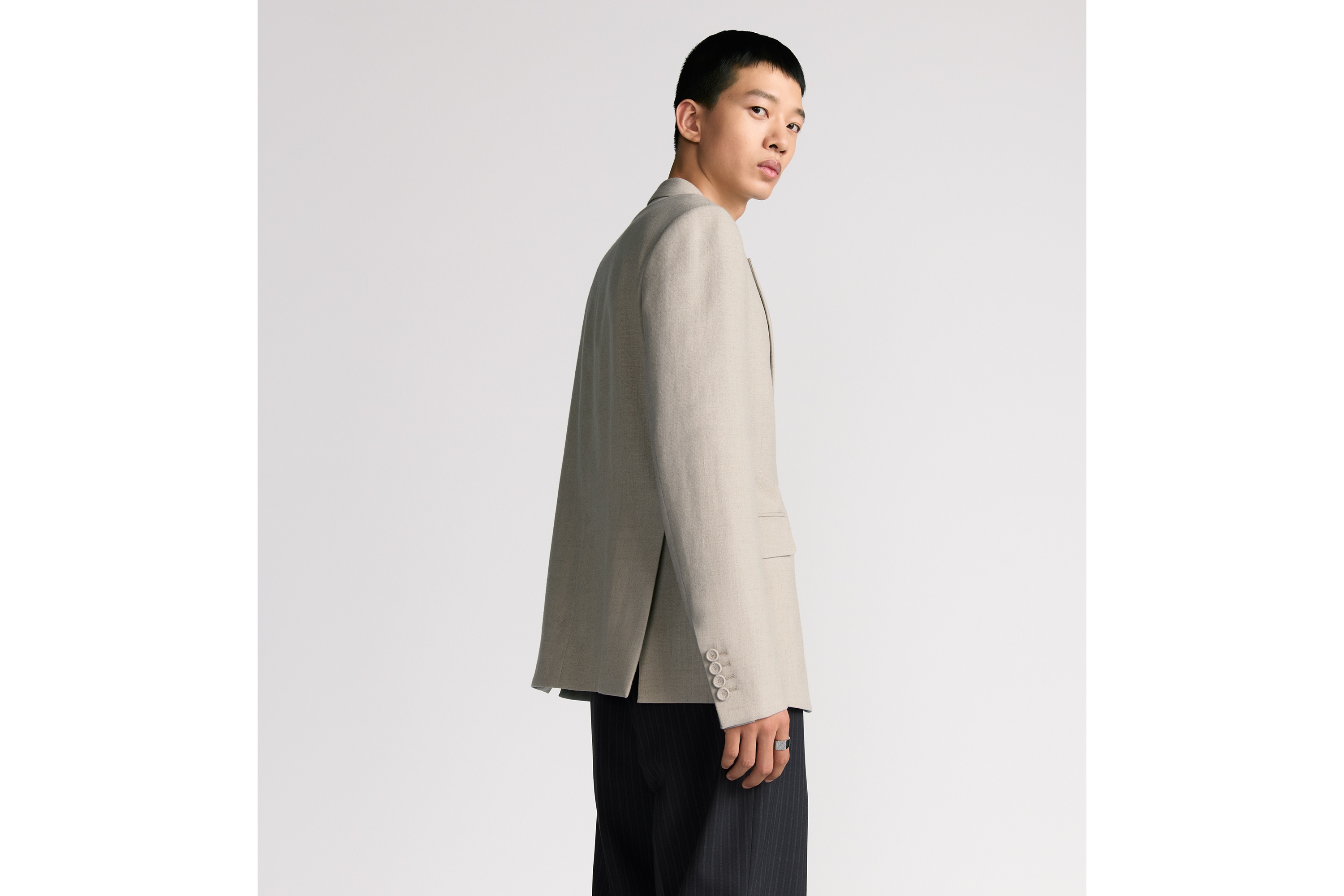 Jacket with Rounded Closure Beige Virgin Wool and Linen | DIOR