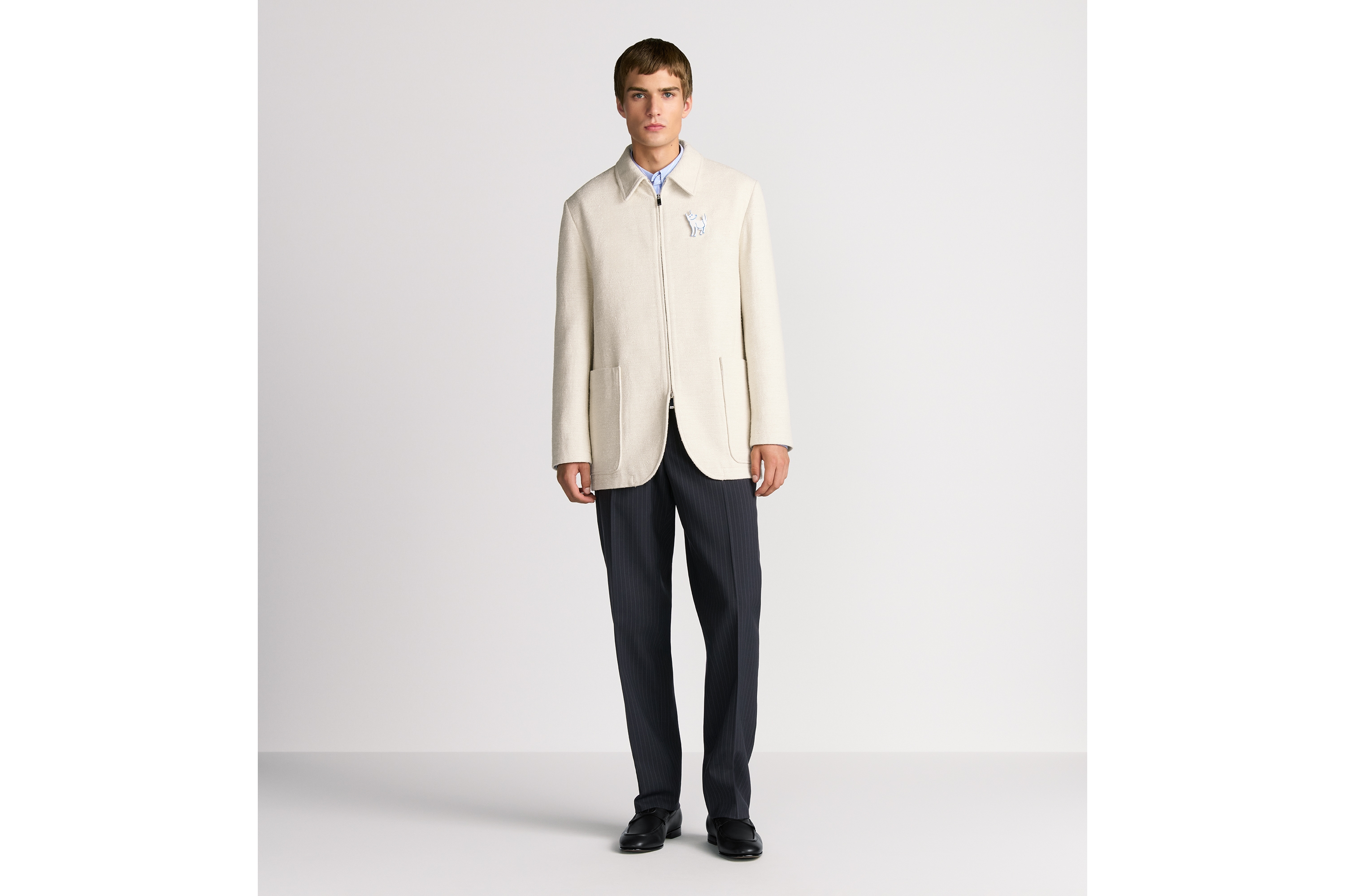 Пиджак на молнии Смесовая натуральная шерсть, шелк и лен белого цвета ...