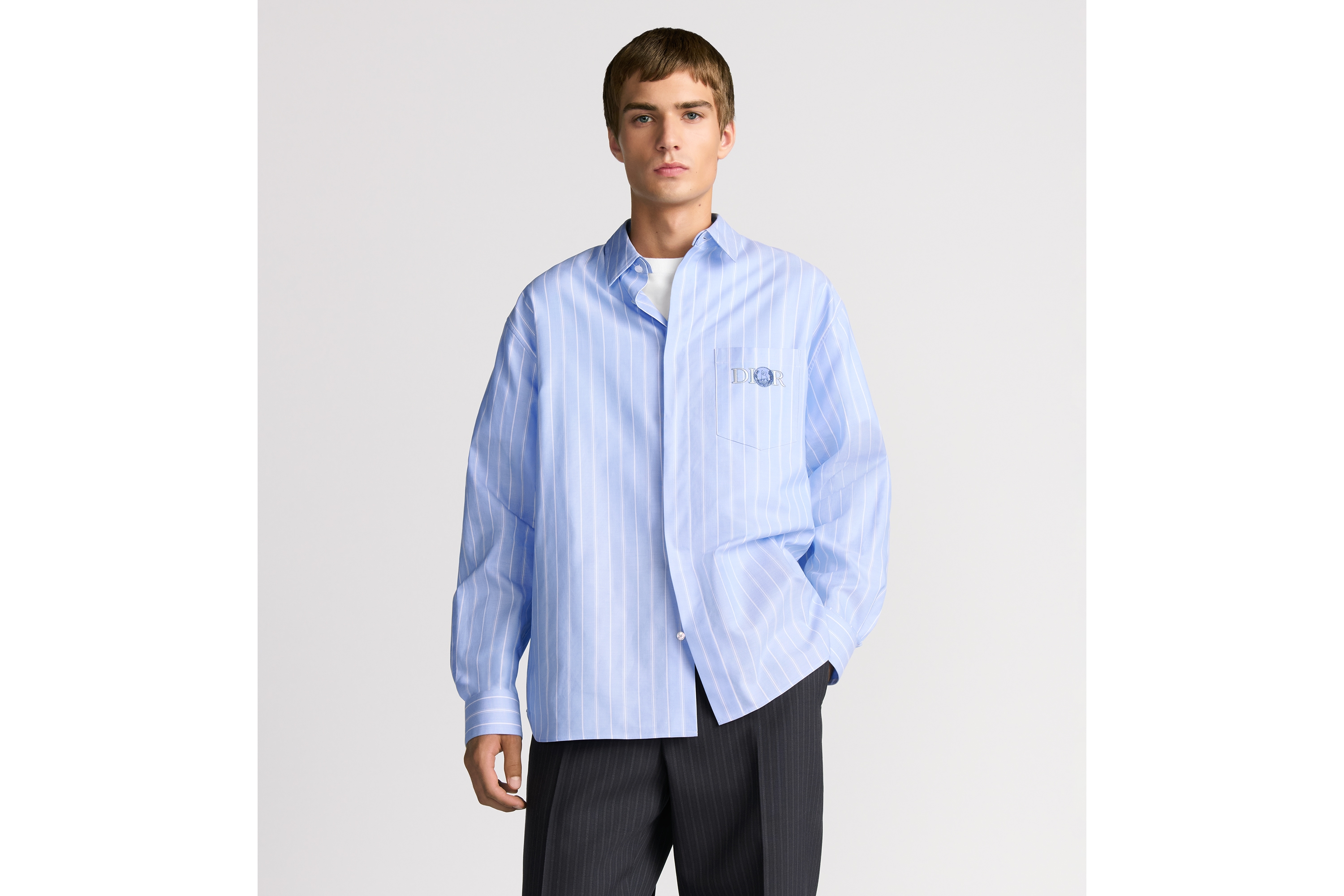 Oversized DIOR AND HYLTON NEL-shirt Oxfordkatoen met blauwe en witte ...