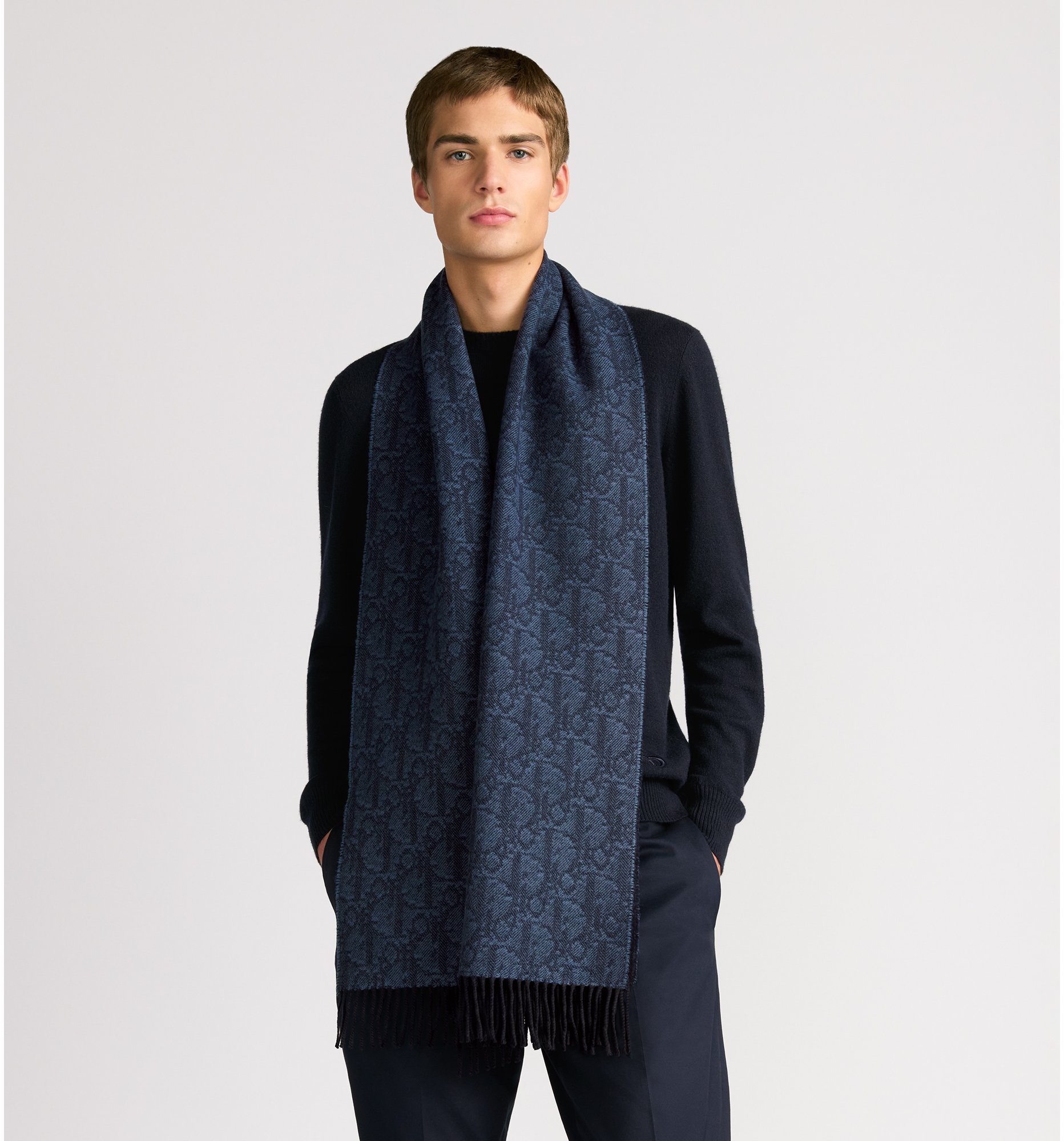 Bufanda reversible Dior Oblique Lana y cachemira azul y azul marino | DIOR