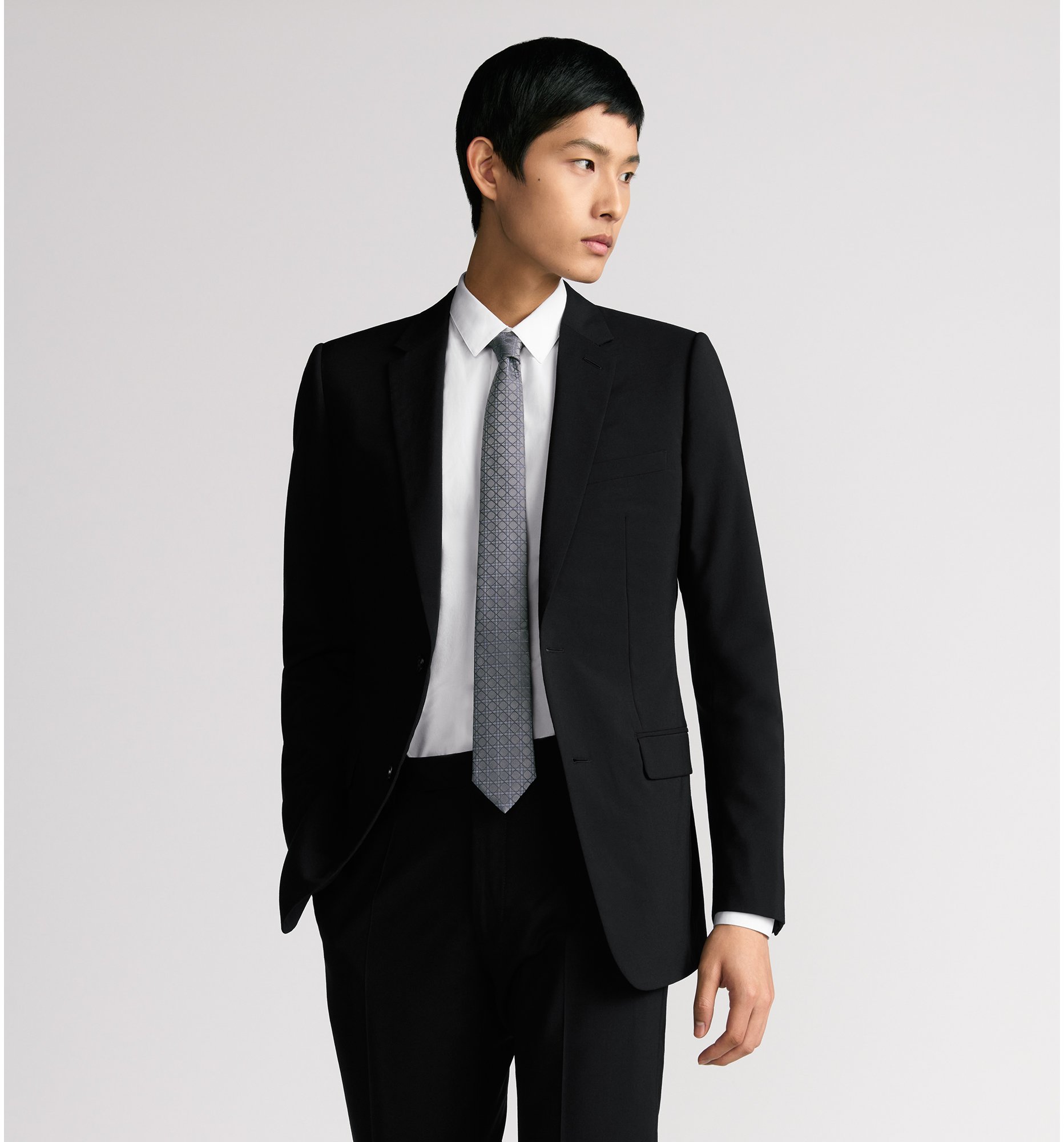 Stropdas met Cannage-motief Grijze en blauwe zijde | DIOR