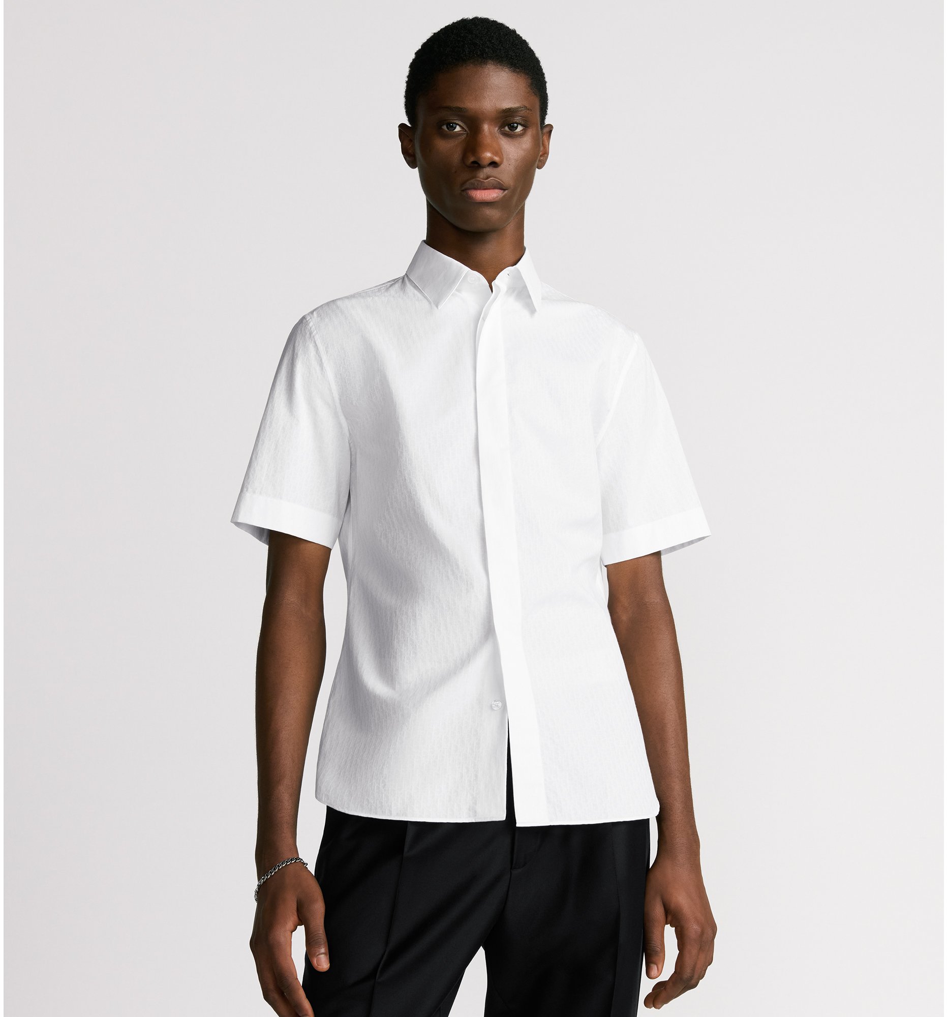 Chemise Dior Oblique à manches courtes Jacquard de coton blanc | DIOR