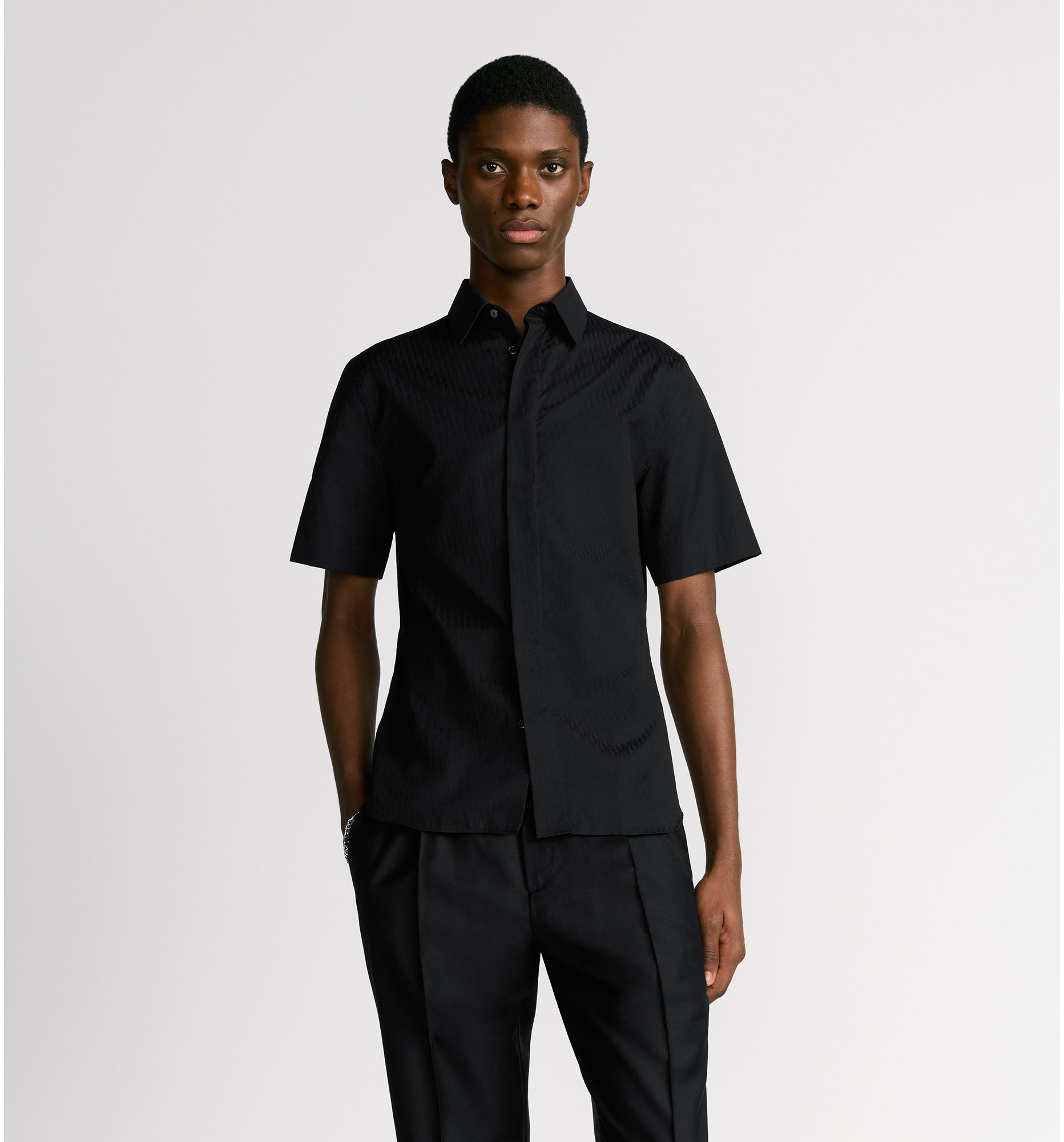 Chemise Dior Oblique à manches courtes Jacquard de coton noir | DIOR
