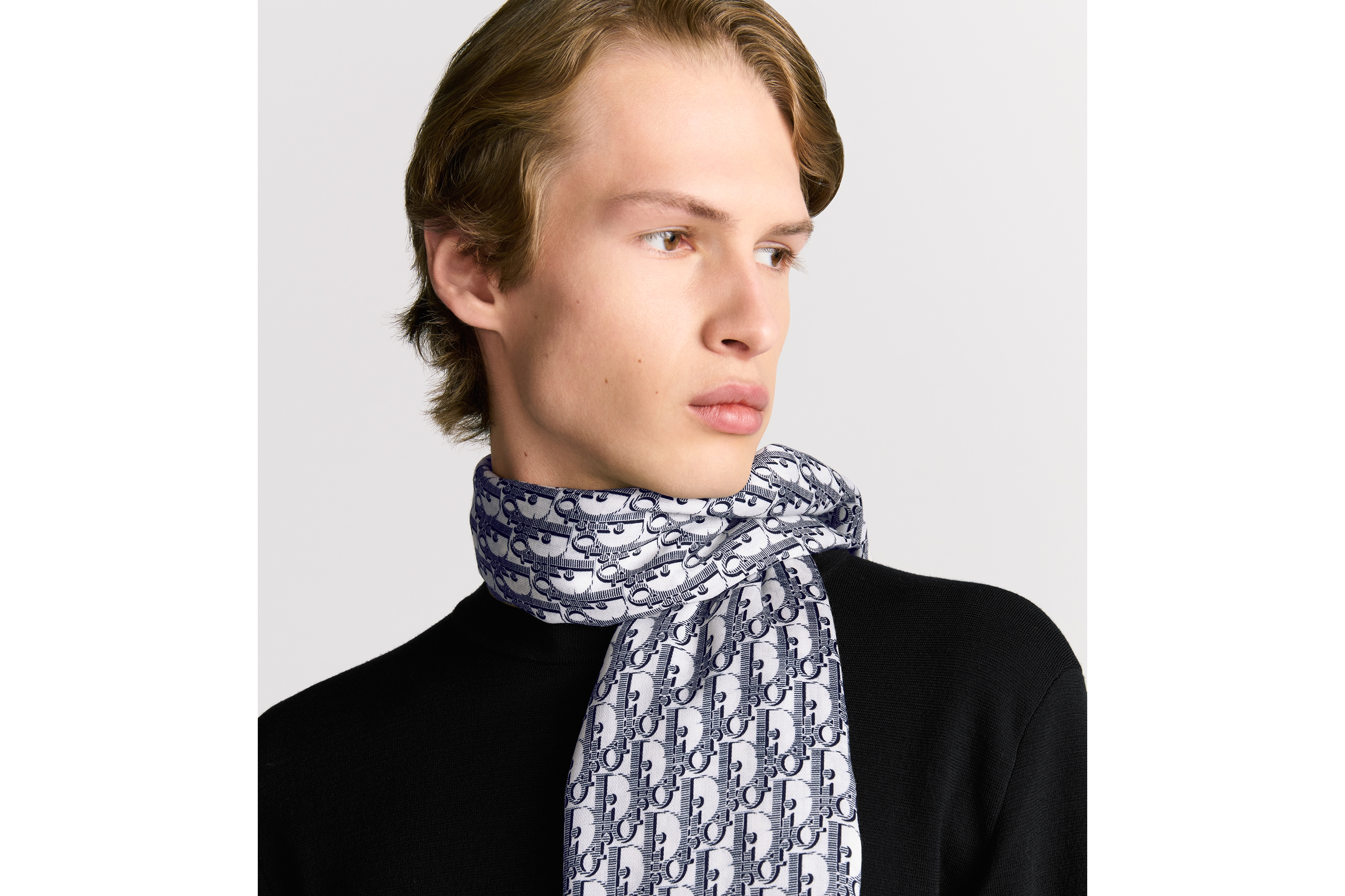 Dior Oblique Stole Navy Blue, Black and White Wool and Silk | DIOR