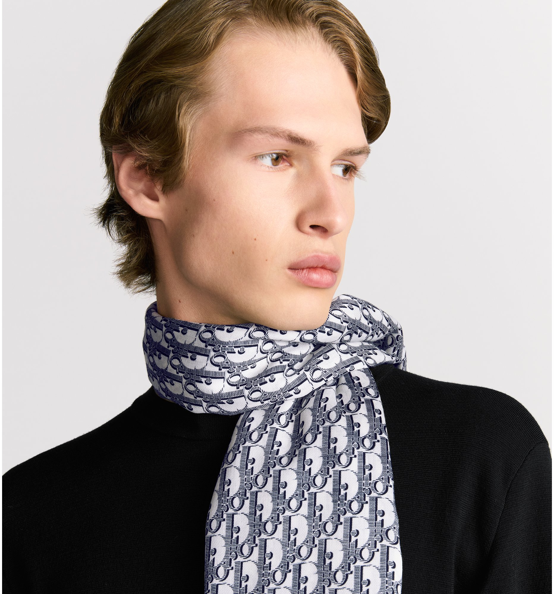 Estola Dior Oblique Lã e seda azul-marinho, pretas e brancas | DIOR