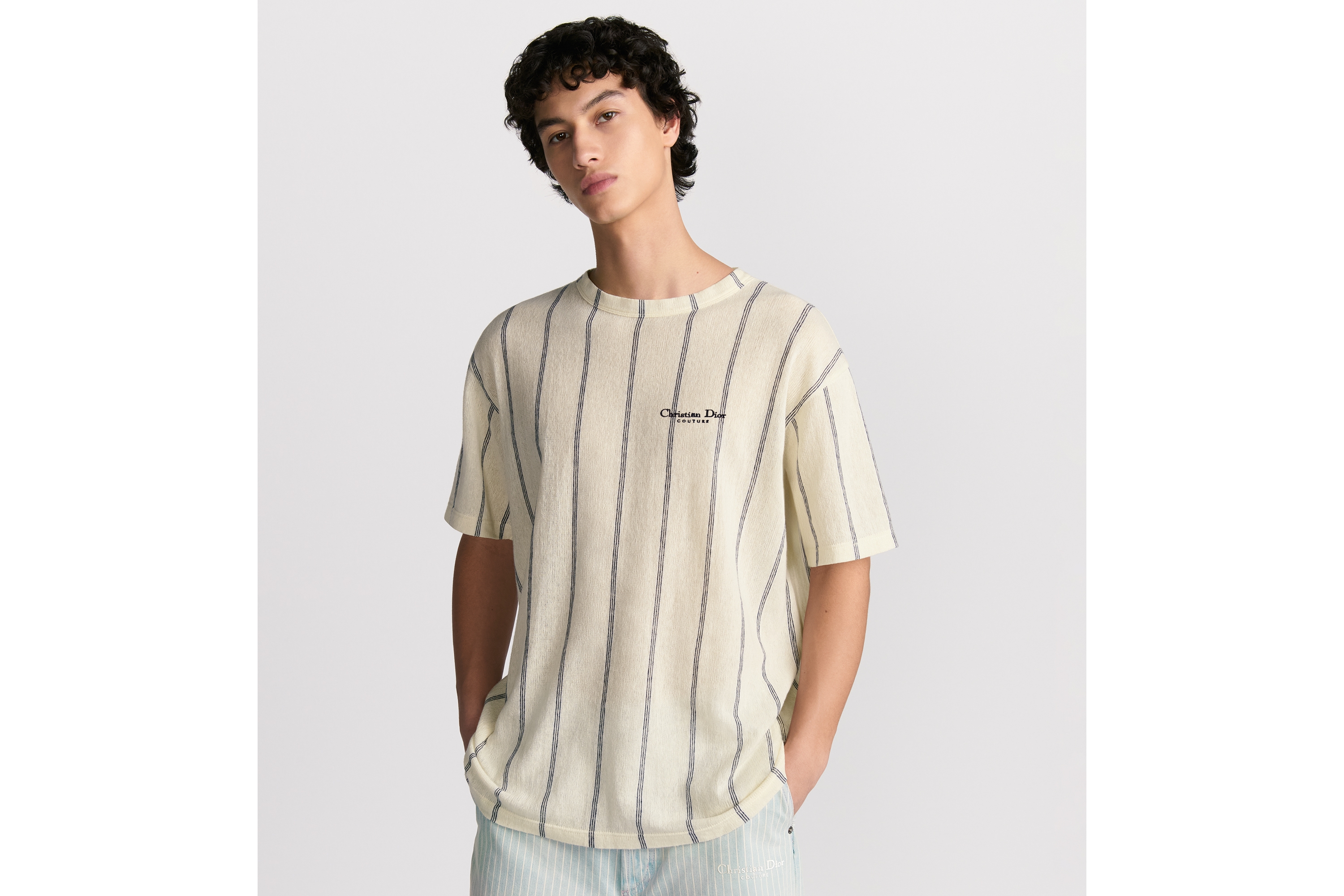 Christian Dior Couture T-Shirt, Relaxed Fit Beige Striped Cotton and ...