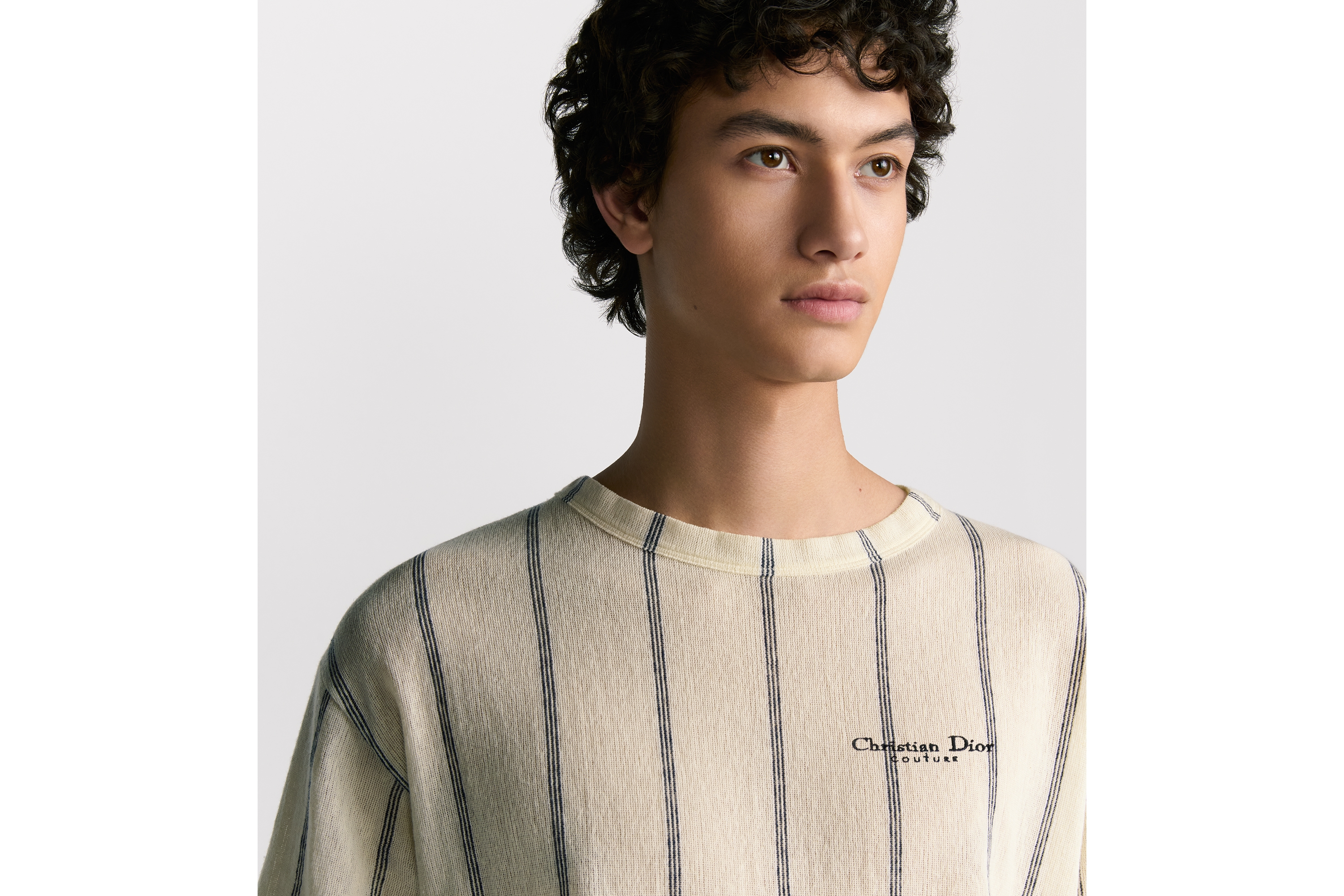 Christian Dior Couture T-Shirt, Relaxed Fit Beige Striped Cotton and ...