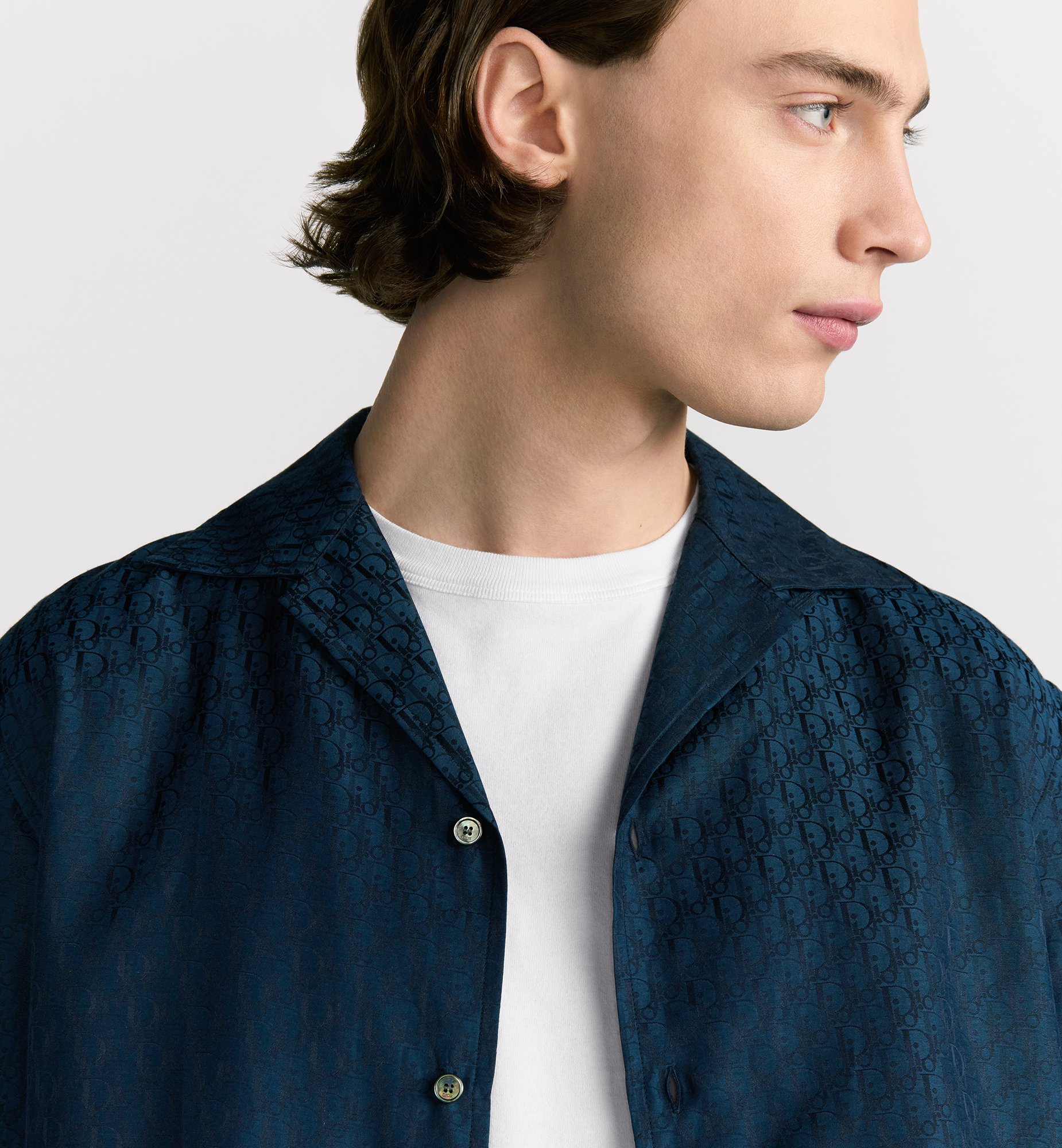 Dior Oblique Short-Sleeved Shirt Navy Blue Silk and Cotton Dior Oblique Short-Sleeved Shirt Navy Blue Silk and Cotton