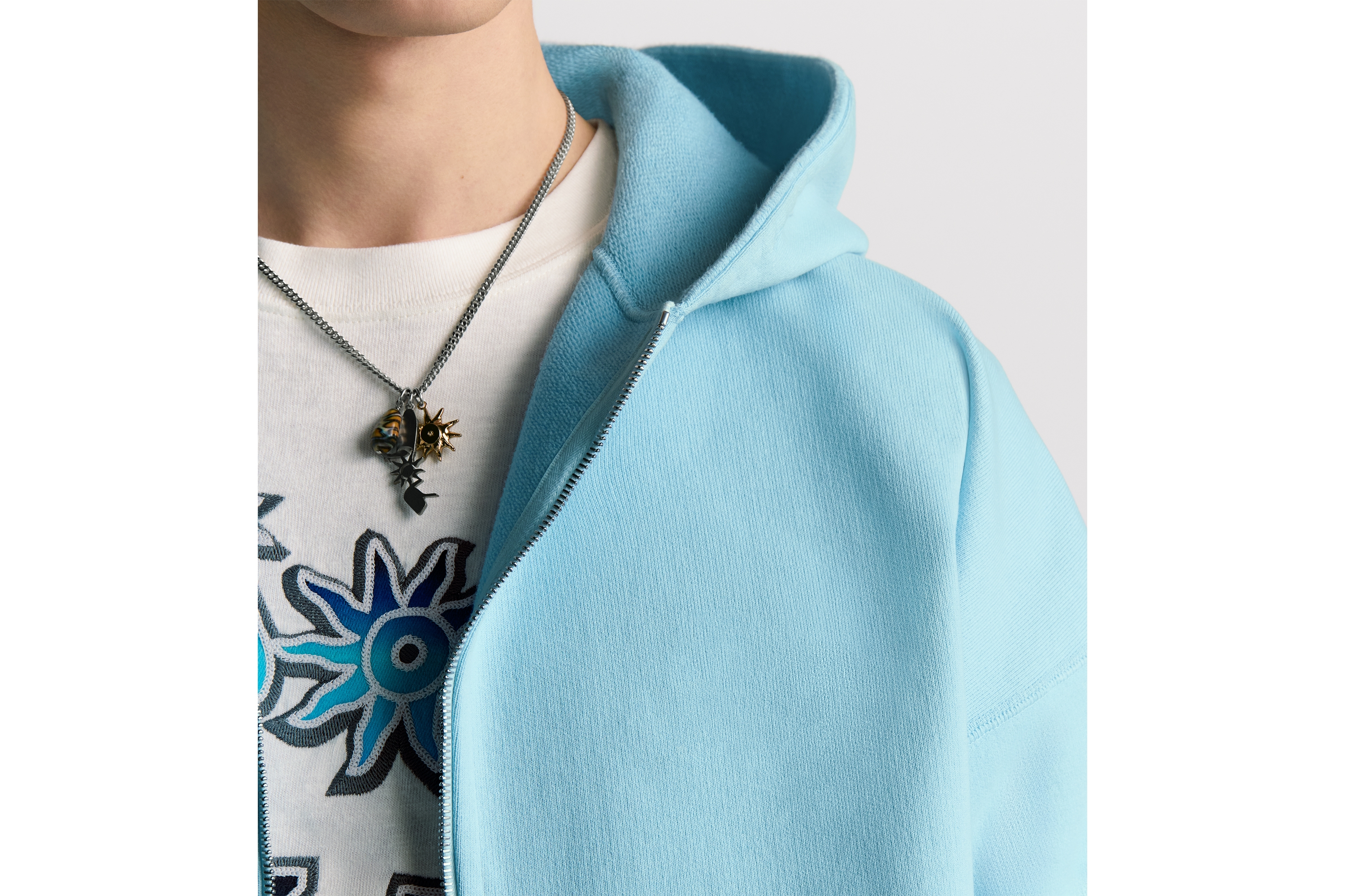 DIOR AND LEWIS HAMILTON Reversible Hooded Sweatshirt Sky Blue Slub ...