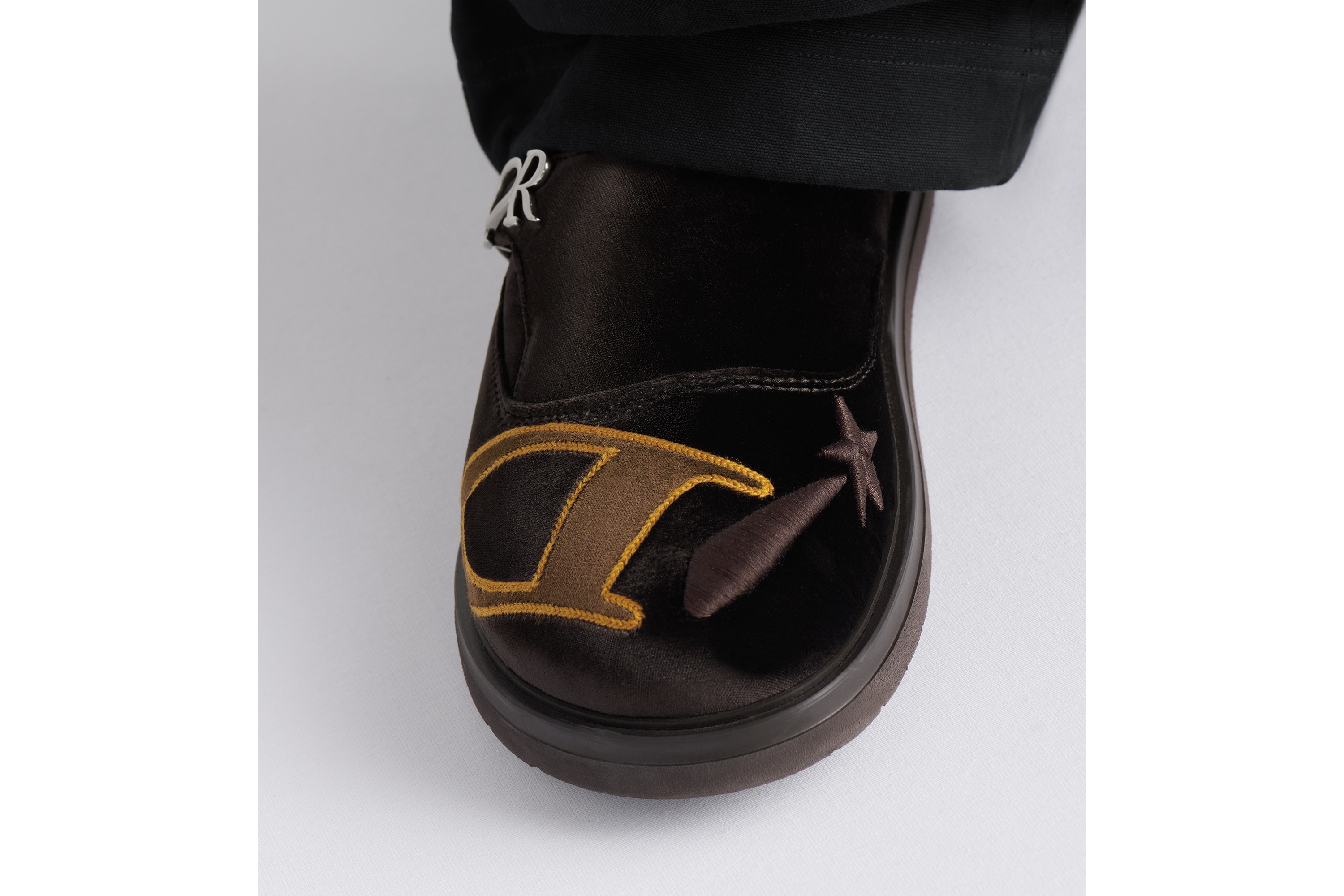 DIOR AND LEWIS HAMILTON Dior Aqua Mule Brown Embroidered Velvet | DIOR
