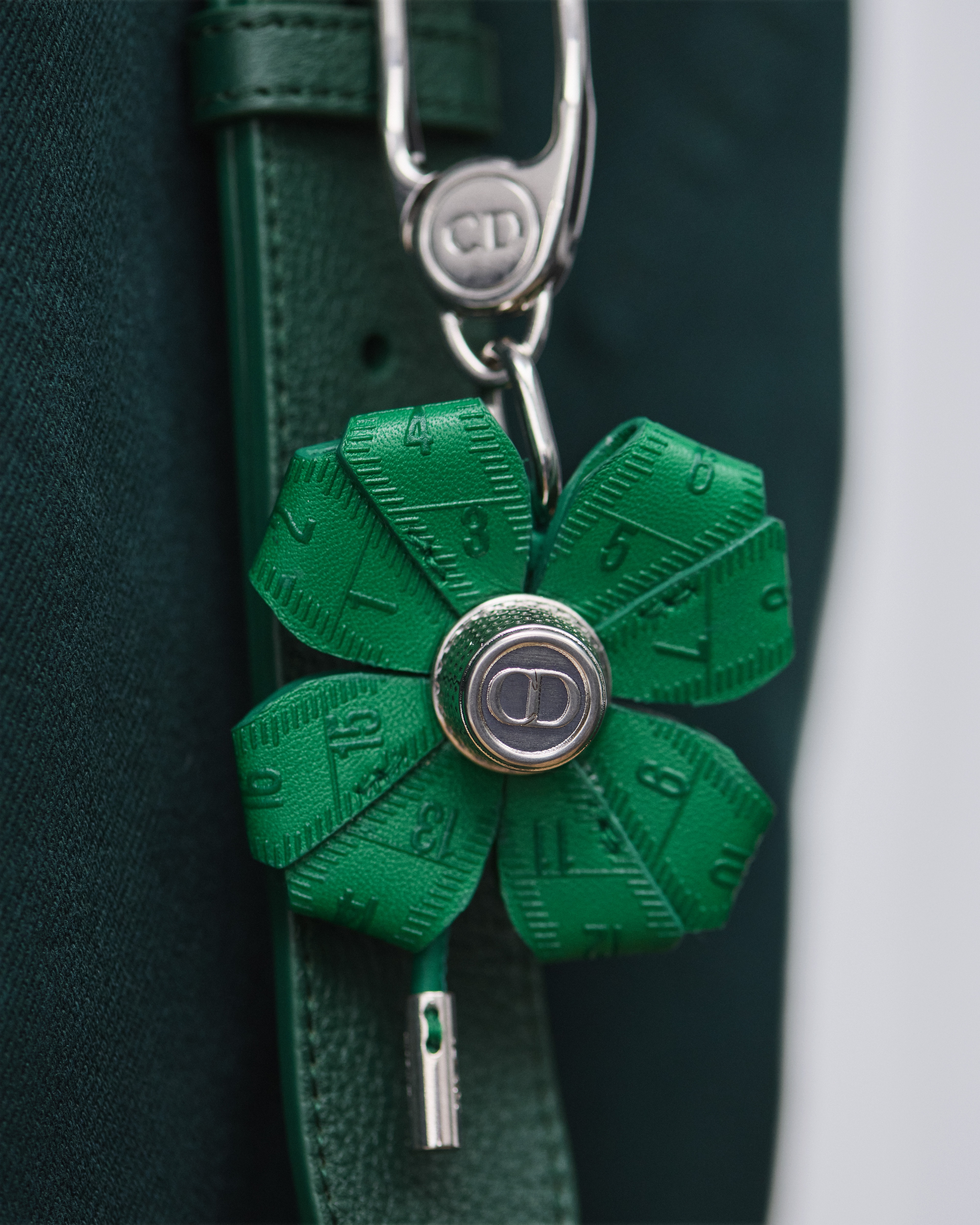 Clover Key Ring Bright Green Smooth Calfskin and Antique Silver-Finish ...