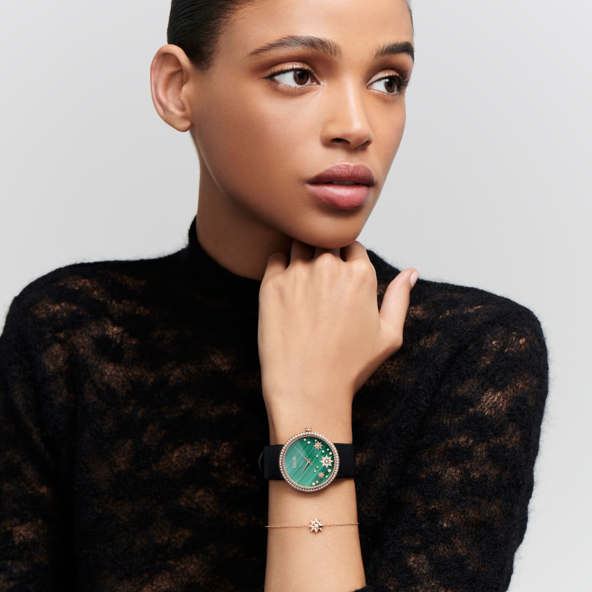 La D de Dior Étoile des Vents Ø 38 MM, Pink Gold, Malachite and ...