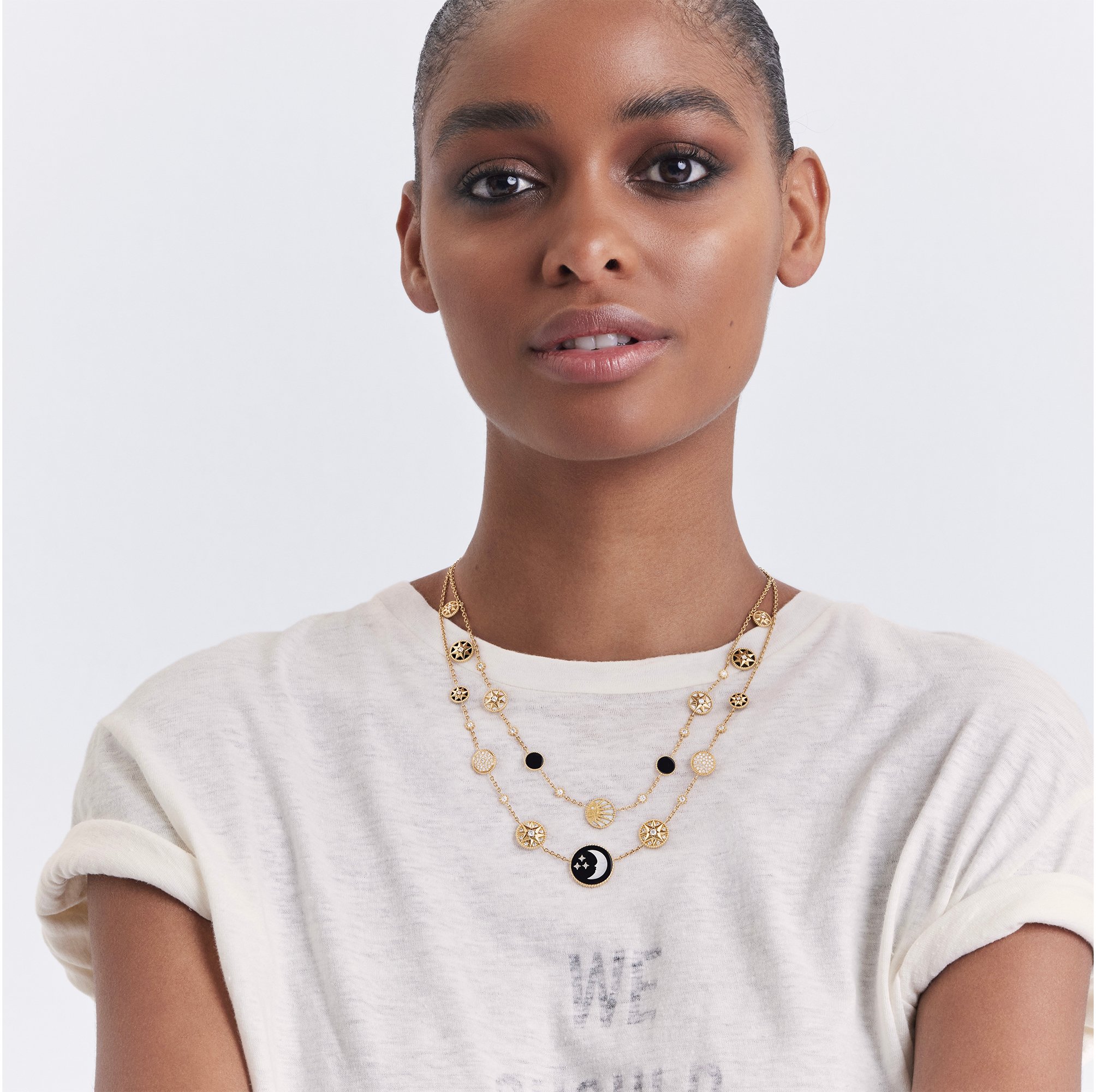 Collier Rose des Vents et Rose Céleste Or jaune et blanc, diamants ...