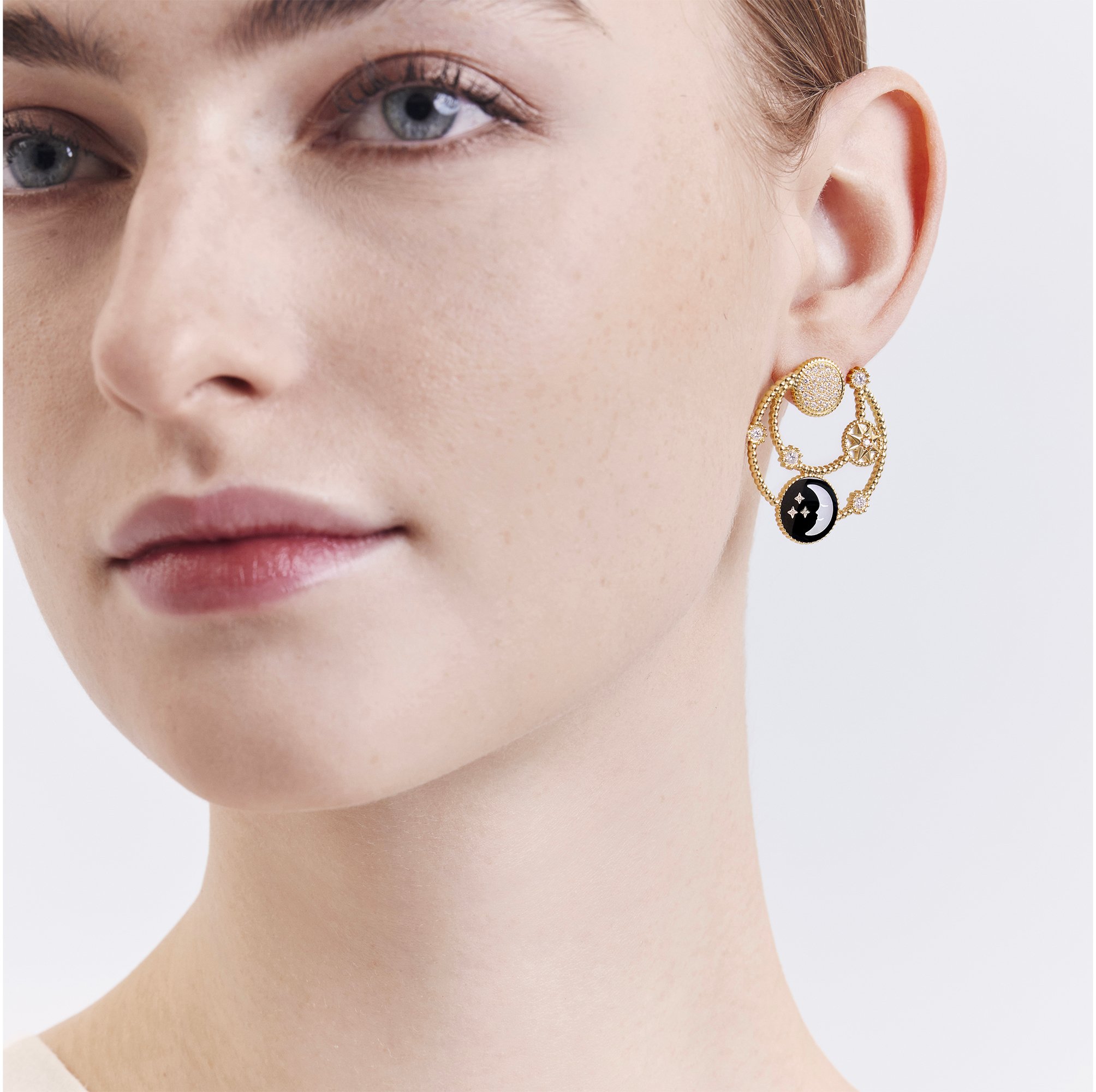 Rose des Vents and Rose Céleste Earrings Yellow and White Gold, Diamond, Mother-of-Pearl and ...