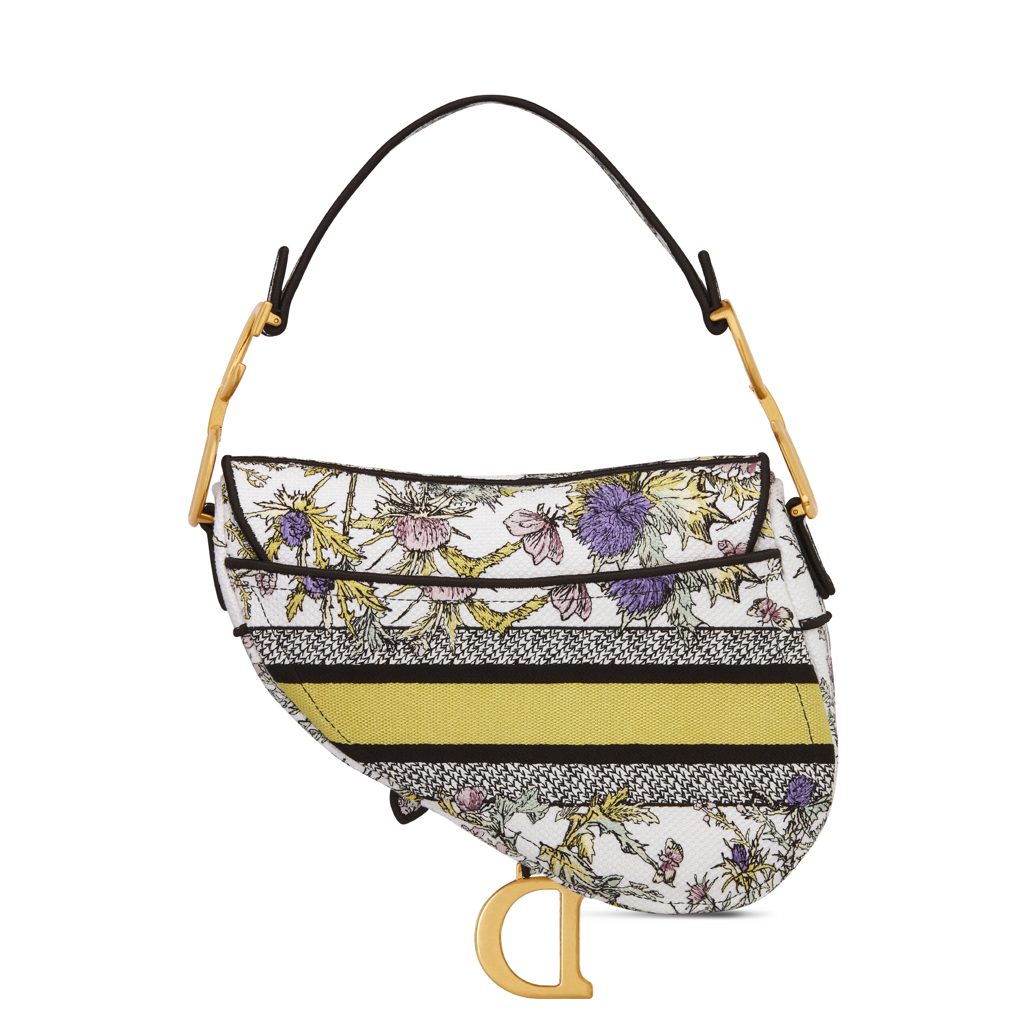 Sac Saddle Broderie couleur latte à motif Dior Chardons jaune ...