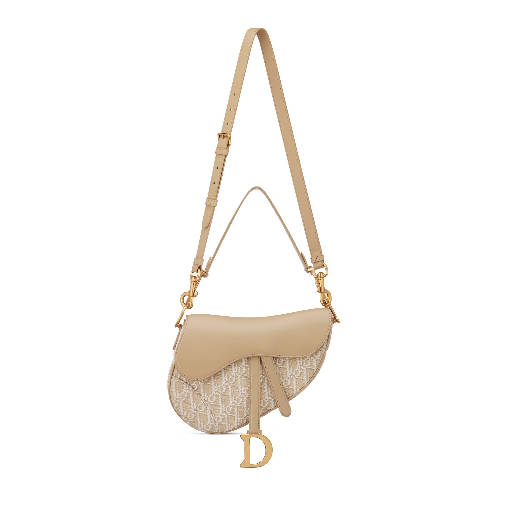 Saddle Bag with Strap Dior Oblique Jacquard and Natural Smooth Calfskin ...