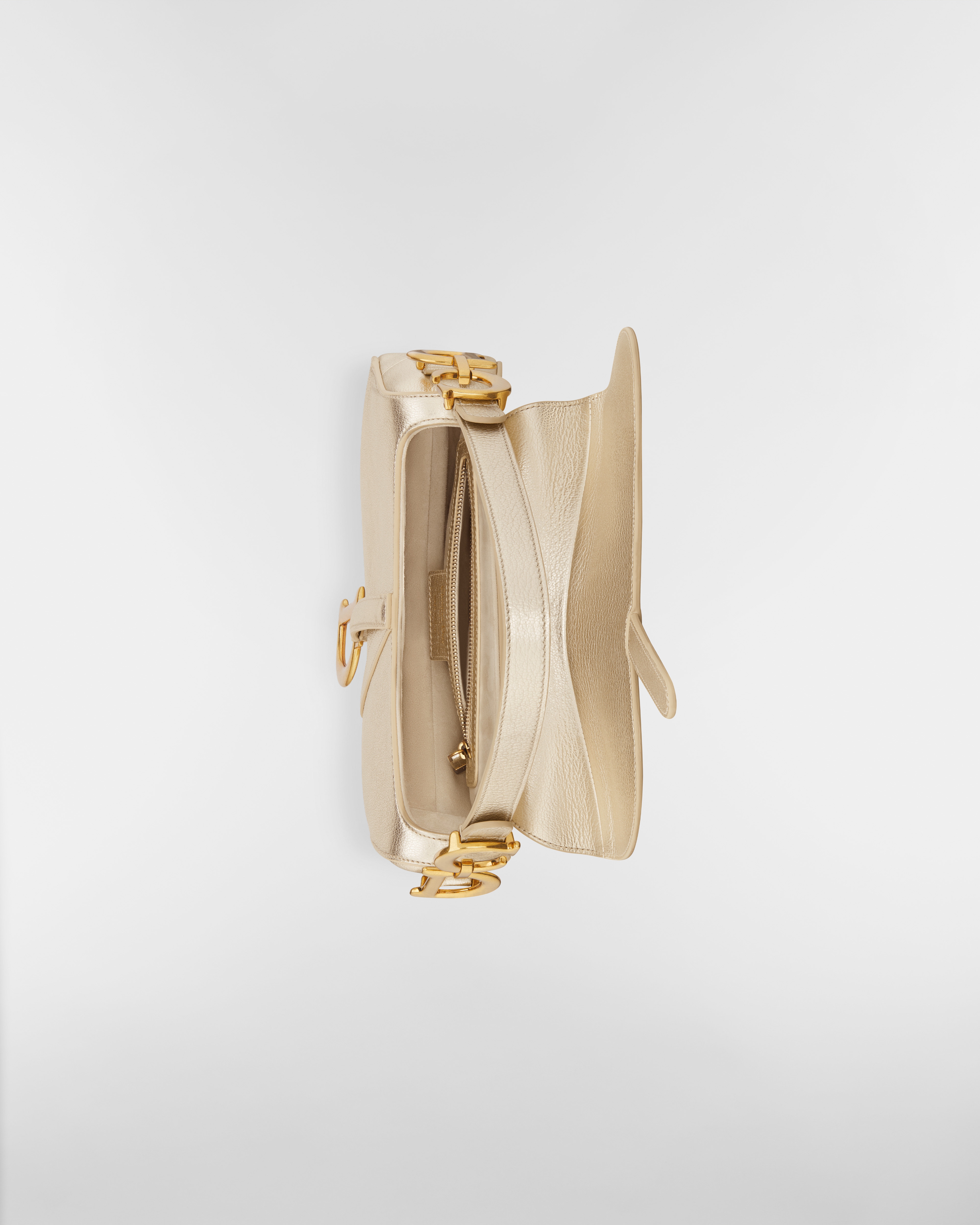 Saddle Bag with Strap Gold-Tone Metallic Grained Lambskin | DIOR