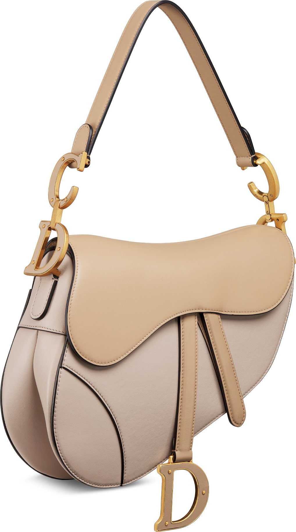 Saddle Bag with Strap Two-Tone Biscuit and Trench Beige Supple Calfskin ...