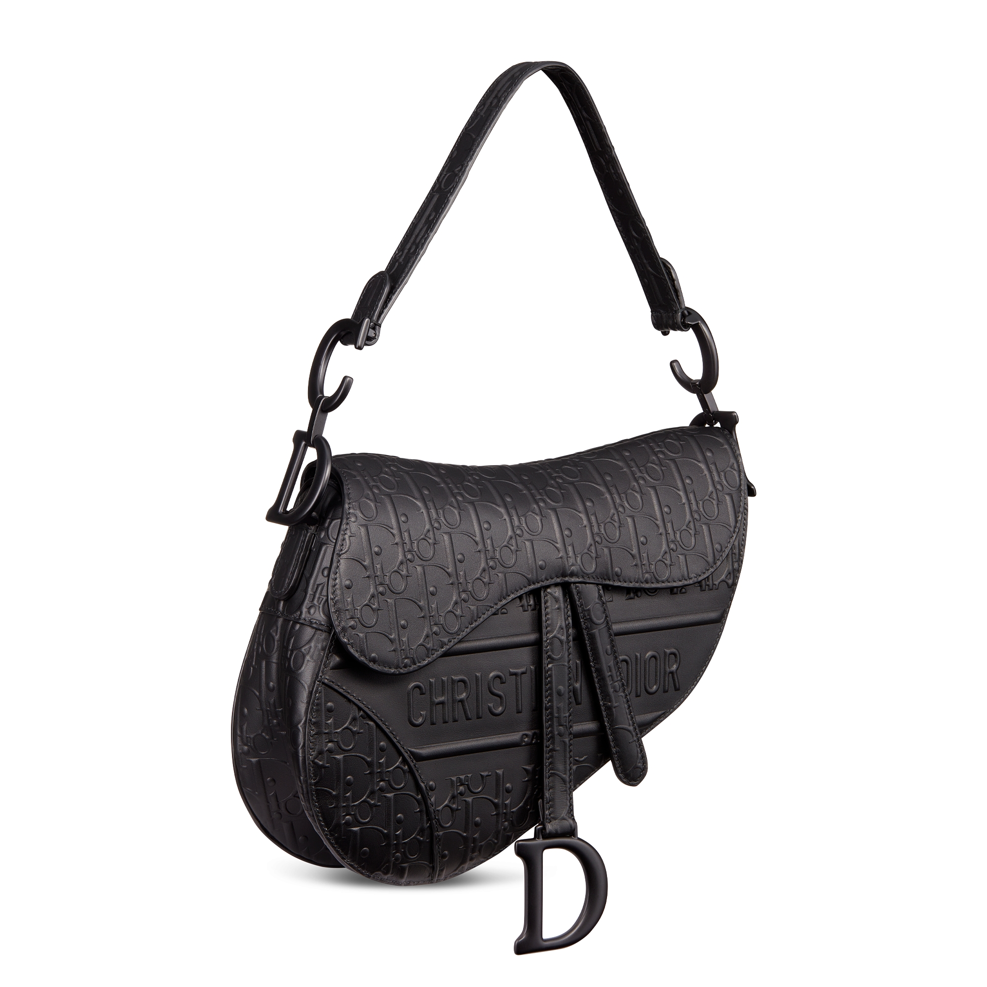 Saddle Bag with Strap Black Dior Oblique Embossed Calfskin | DIOR