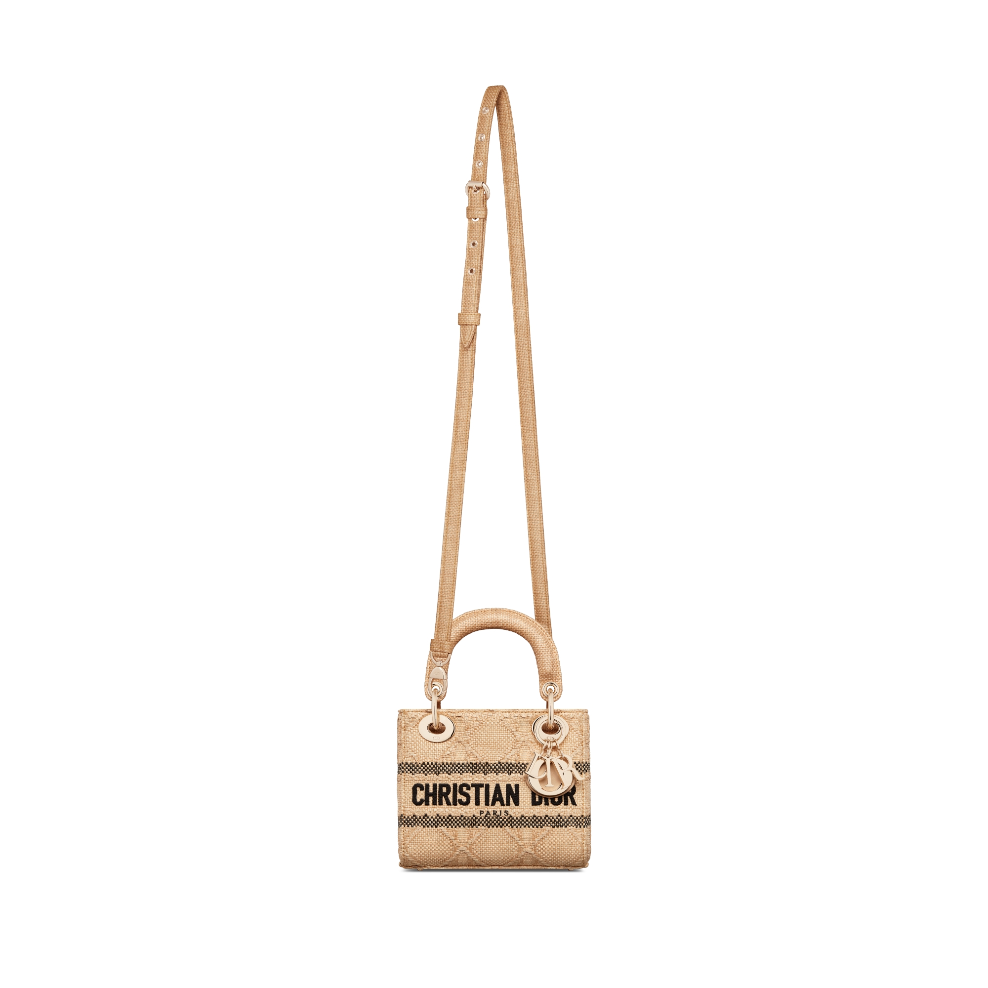 Mini Lady D-Lite Bag Natural Raffia-Effect Cannage Technical Fabric | DIOR