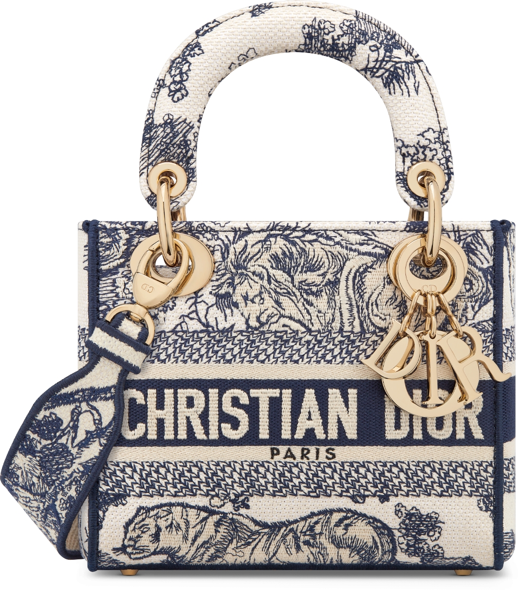 Mini Lady D-Lite Bag White and Navy Blue Toile de Jouy Embroidery | DIOR