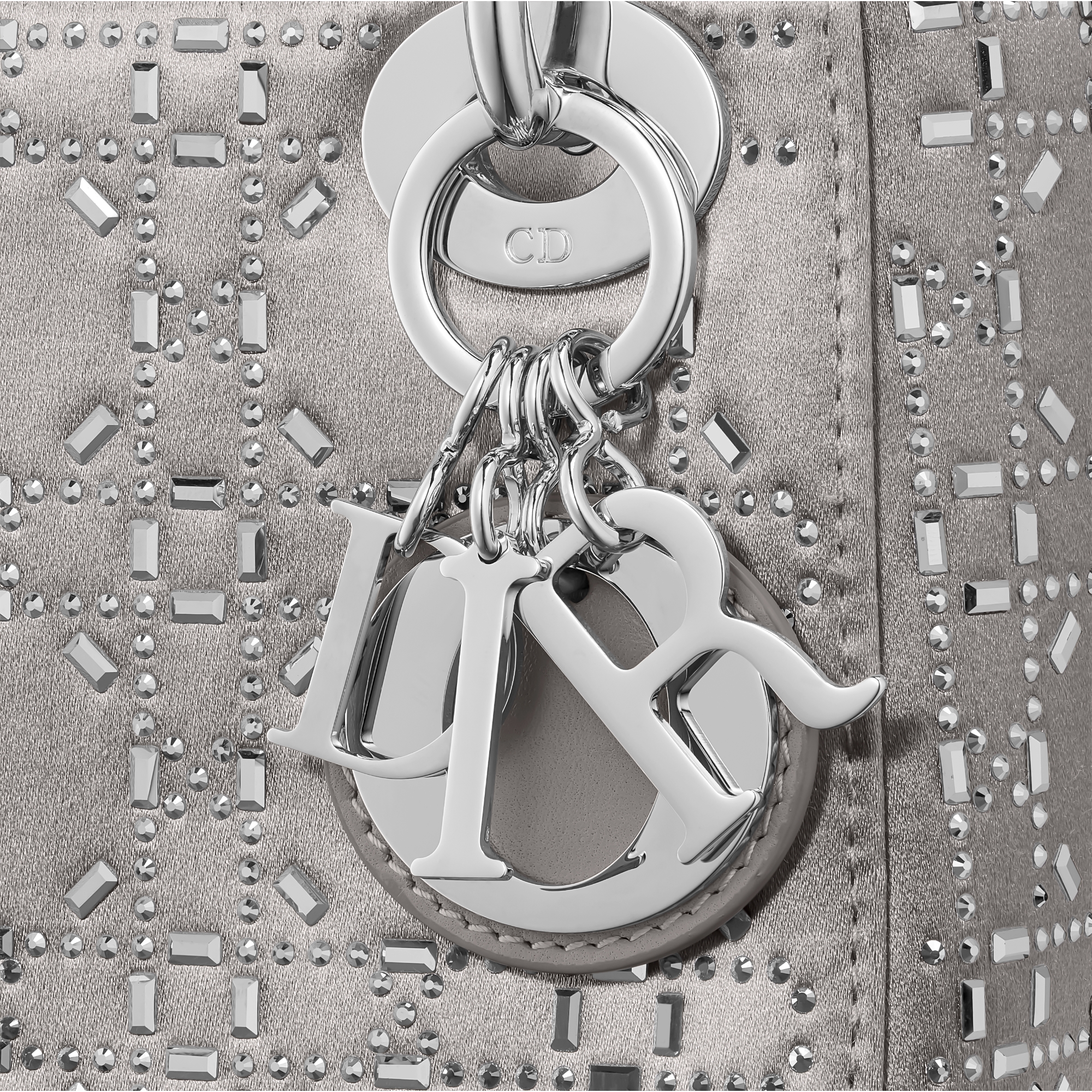 Mini Lady Dior Bag Gray Strass Cannage Satin | DIOR