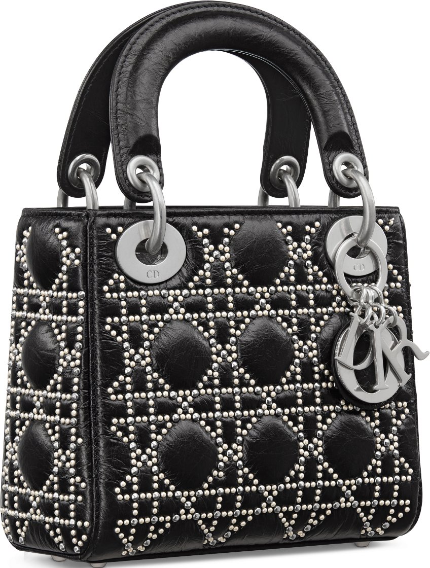 Mini Lady Dior Bag Black Crinkled Cannage Calfskin with White Resin ...