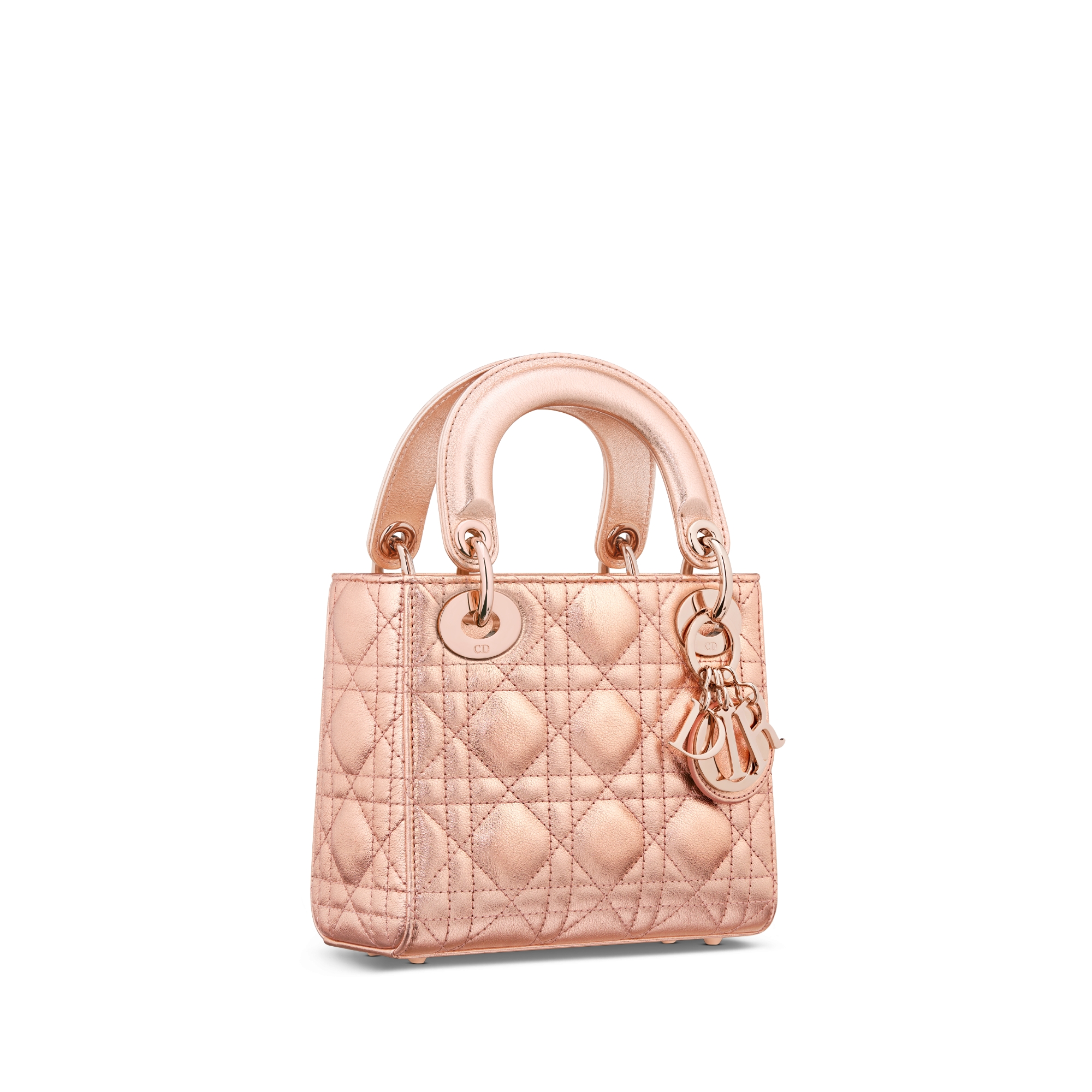 Mini Lady Dior Bag Pink Metallic Cannage Calfskin | DIOR