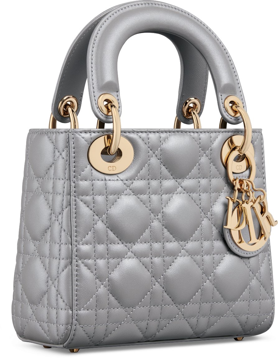 Sac Lady Dior Mini Cuir d'agneau Cannage perlé gris opalin | DIOR