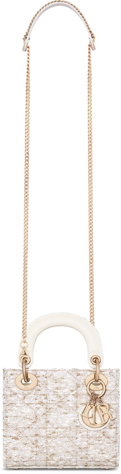Dior Or Mini Lady Dior Bag White Tweed with Cannage Motif in Gold-Tone ...