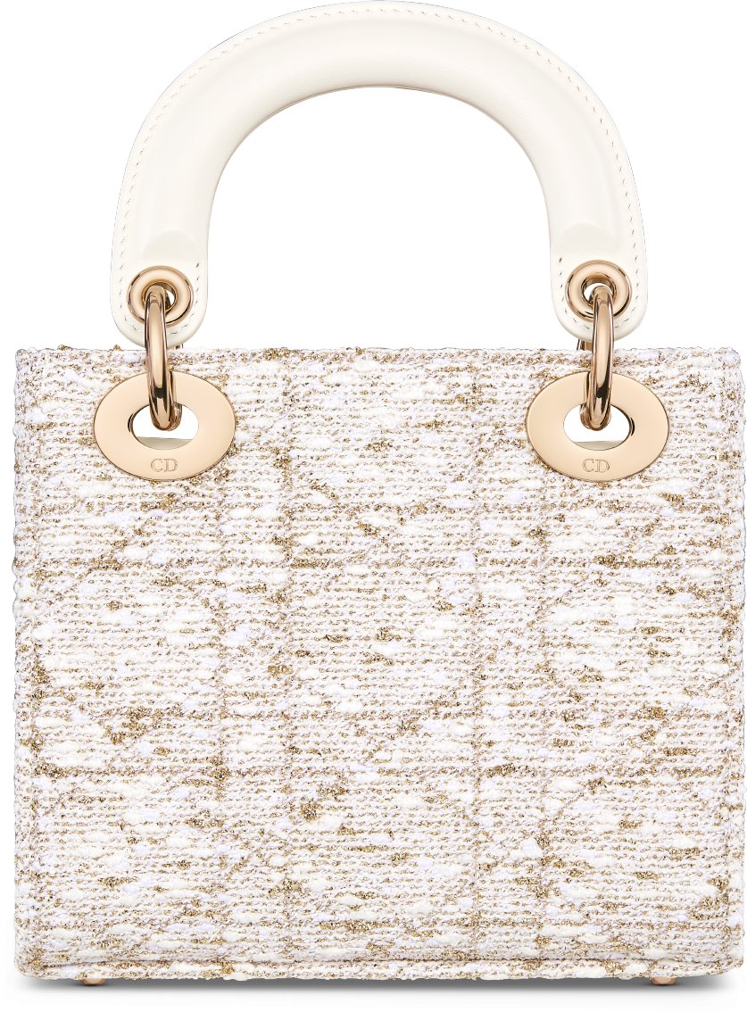 Dior Or Mini Lady Dior Bag White Tweed with Cannage Motif in Gold-Tone ...